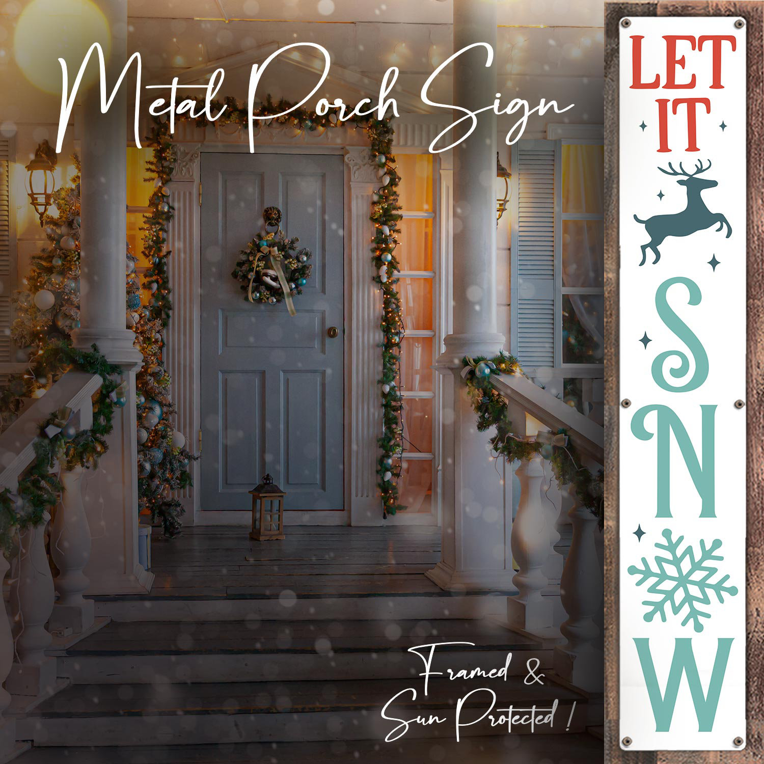 The Holiday Aisle® " Let It Snow - Framed Sun-Protected Metal Porch ...