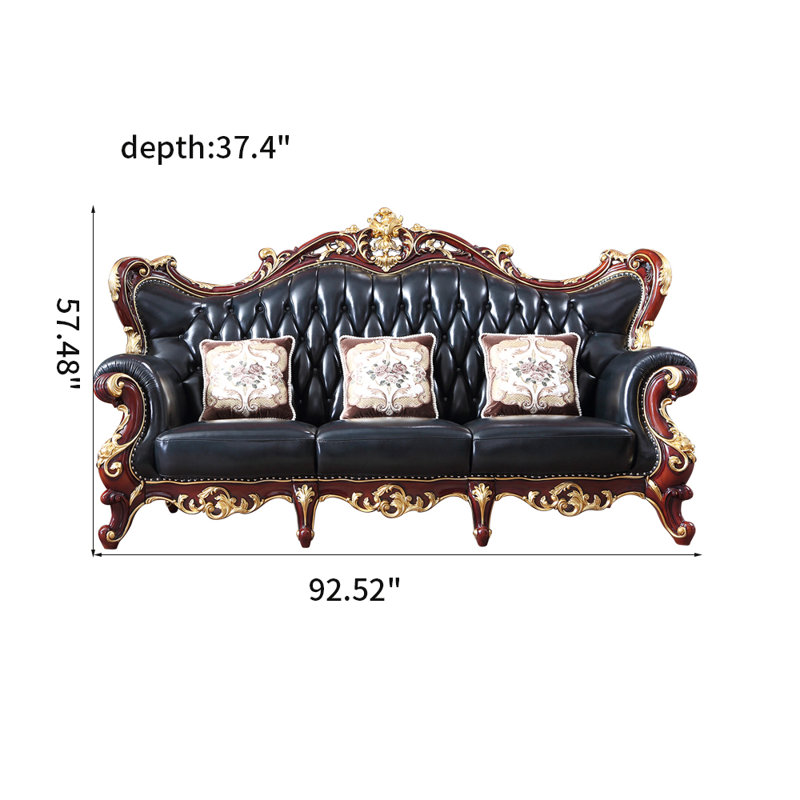 Romero Solid Wood American Sofa 92.52'' Genuine Leather Rolled Arm Sofa ...