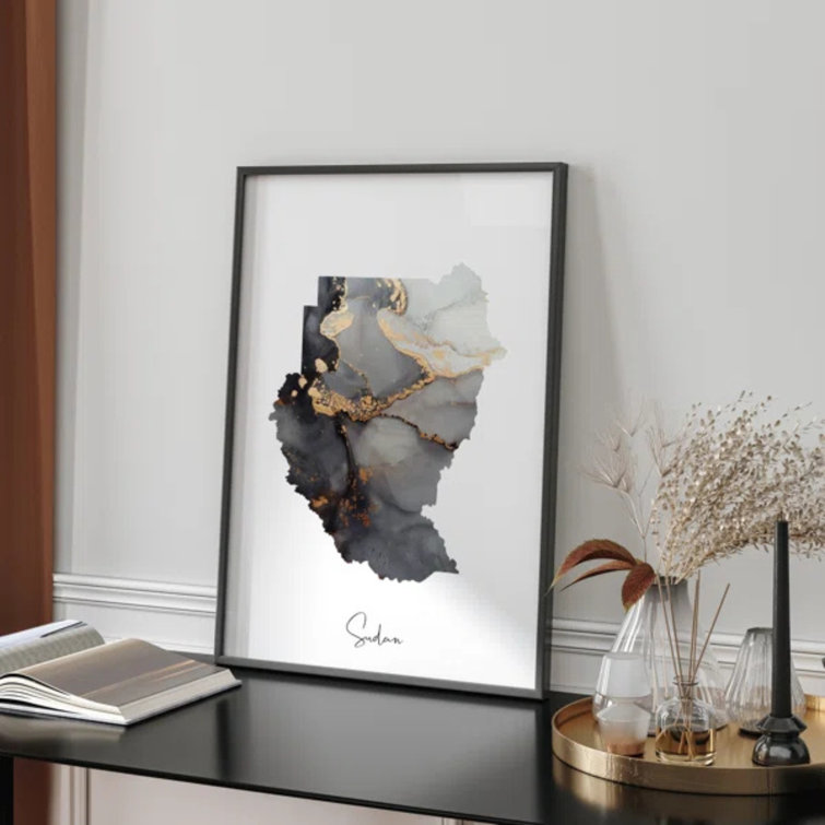 Fairmont Park Sudan North South Map Black Wall Art Decor | Wayfair.co.uk