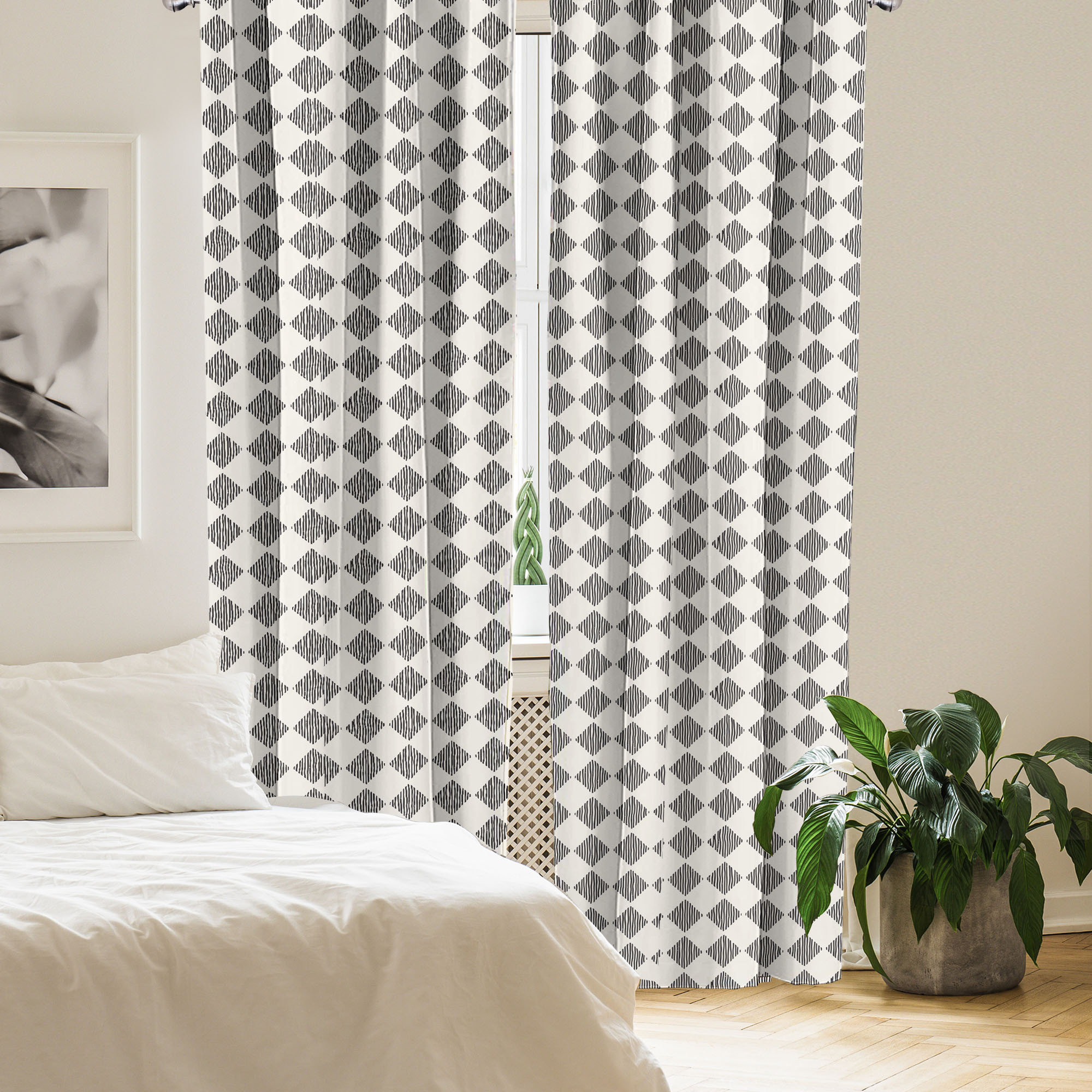 East Urban Home Abstract 4-Panel Curtains, Modern Stripes in Squares ...