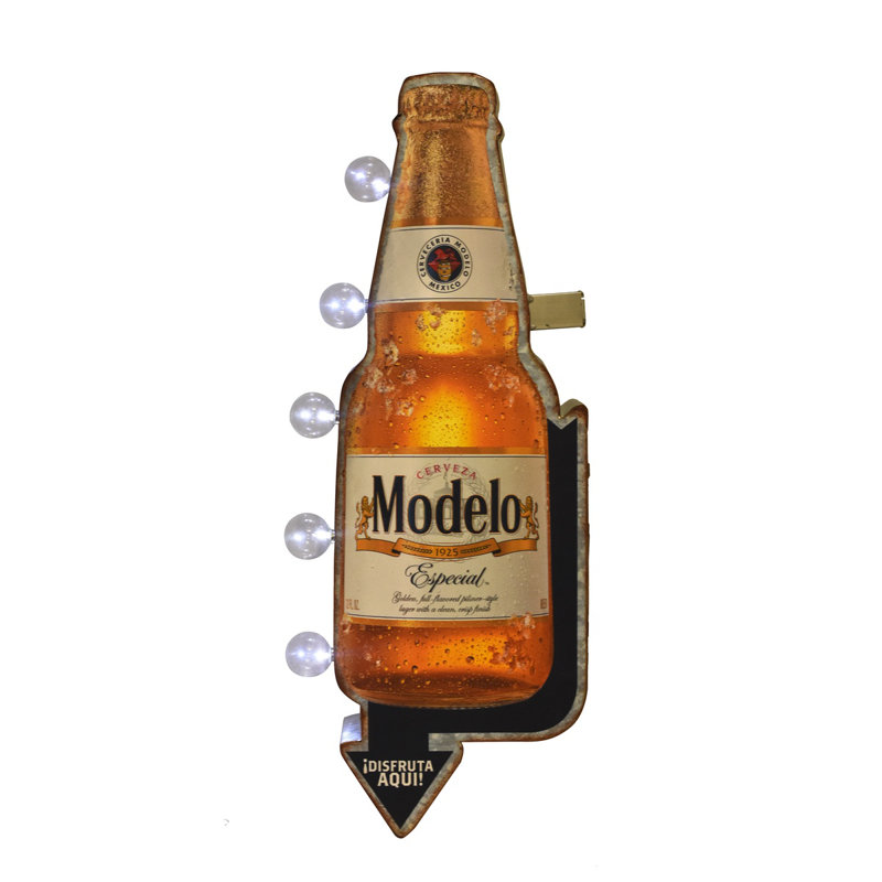 Trinx Light Up LED Modelo Beer Bottle Metal Sign Tin Home Bar Garage ...