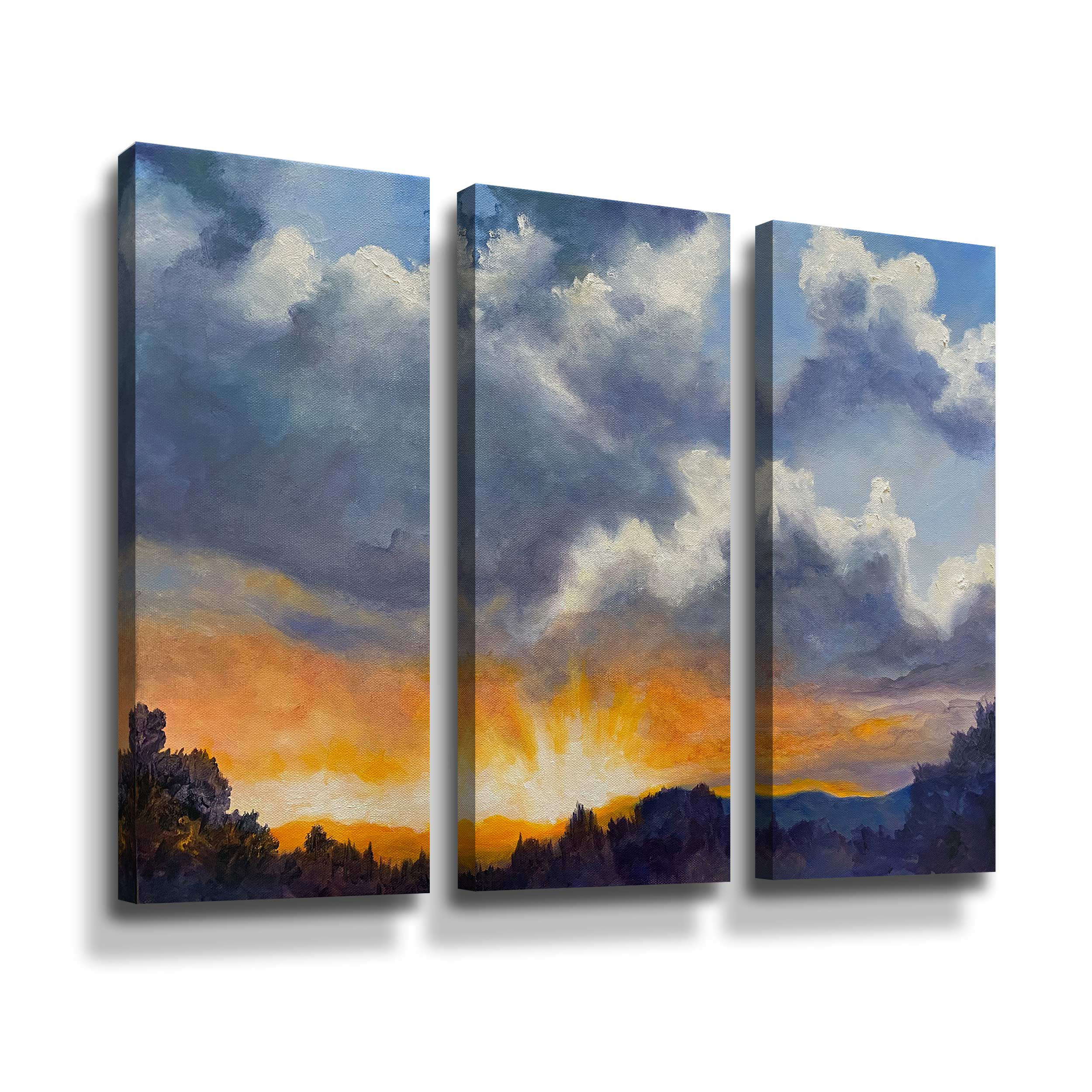 Millwood Pines Aznavur Stormy Sunset Framed On Canvas 3 Pieces Print ...