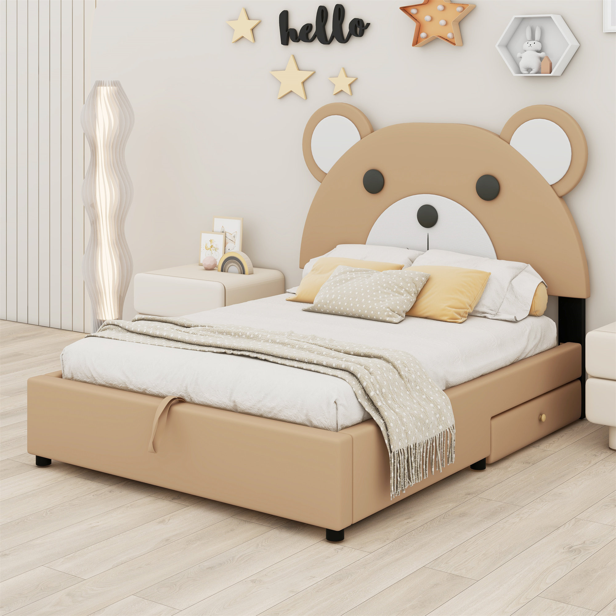 Redwood Rover Upholstery Platform Bed Frame With Cute Bear Shaped ...