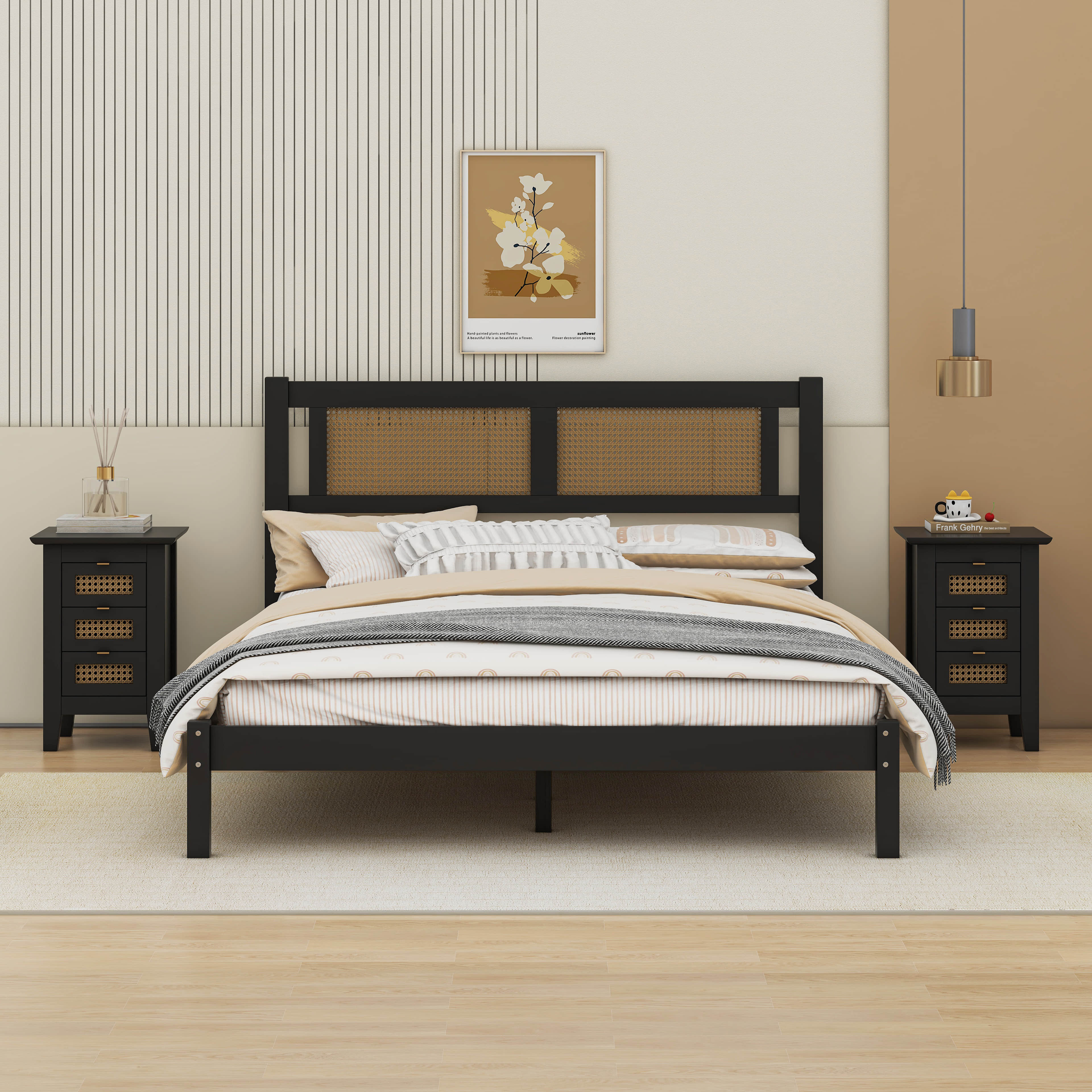Bay Isle Home™ Azniv 3-Pieces Bedroom Sets Wooden Platform Bed With ...