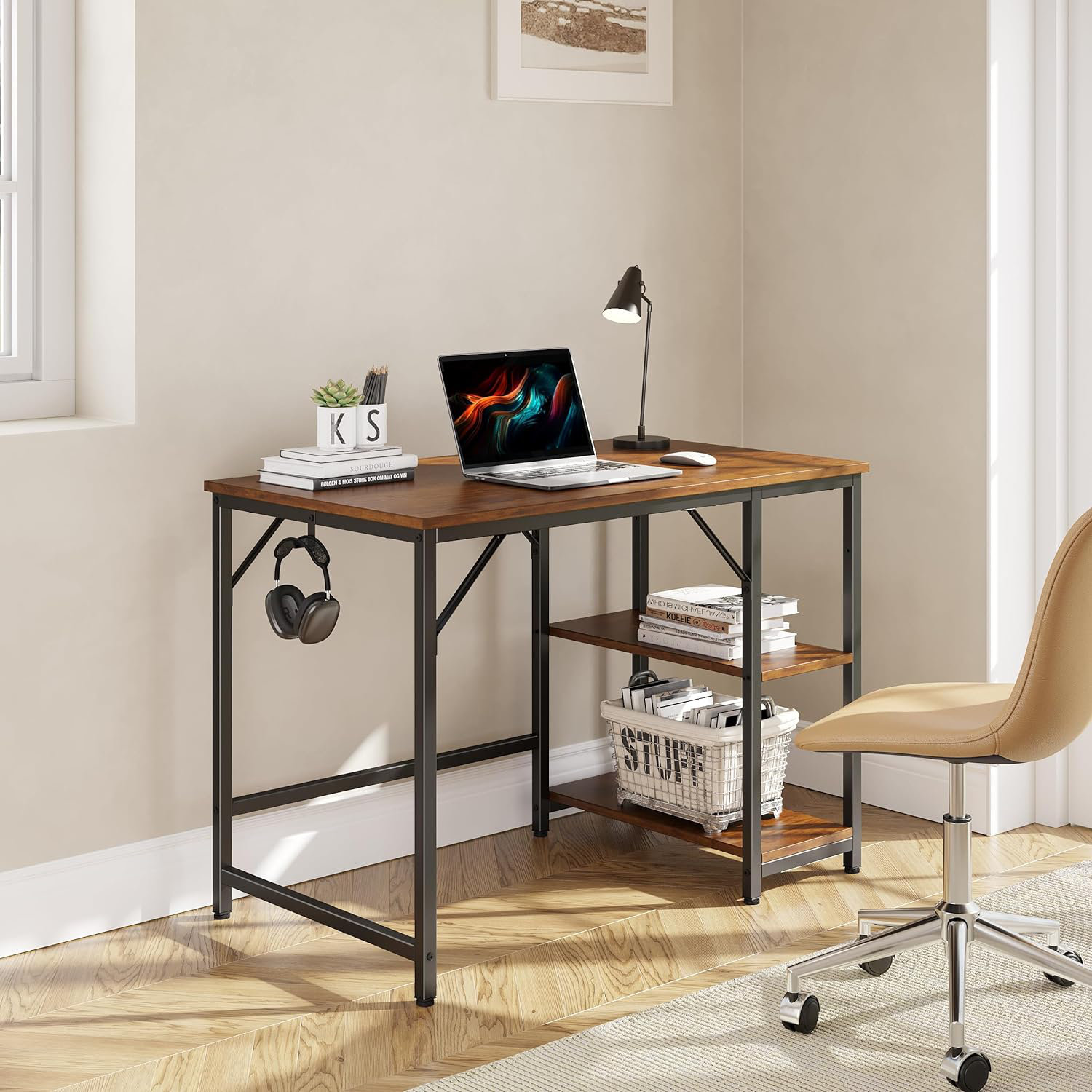 17 Stories Home Office Computer Desk With Wooden Storage Shelf, Office ...