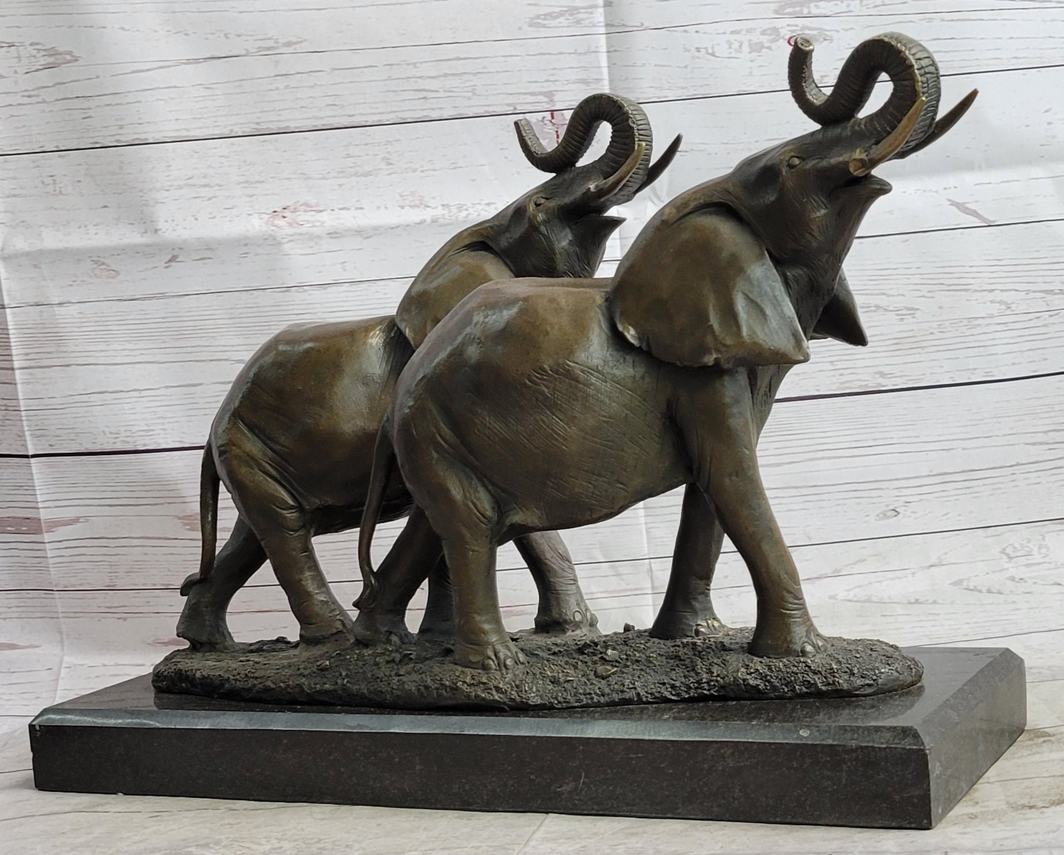 Bungalow Rose Zerish Two Trumpeting Elephants Bronze Metal Statue ...