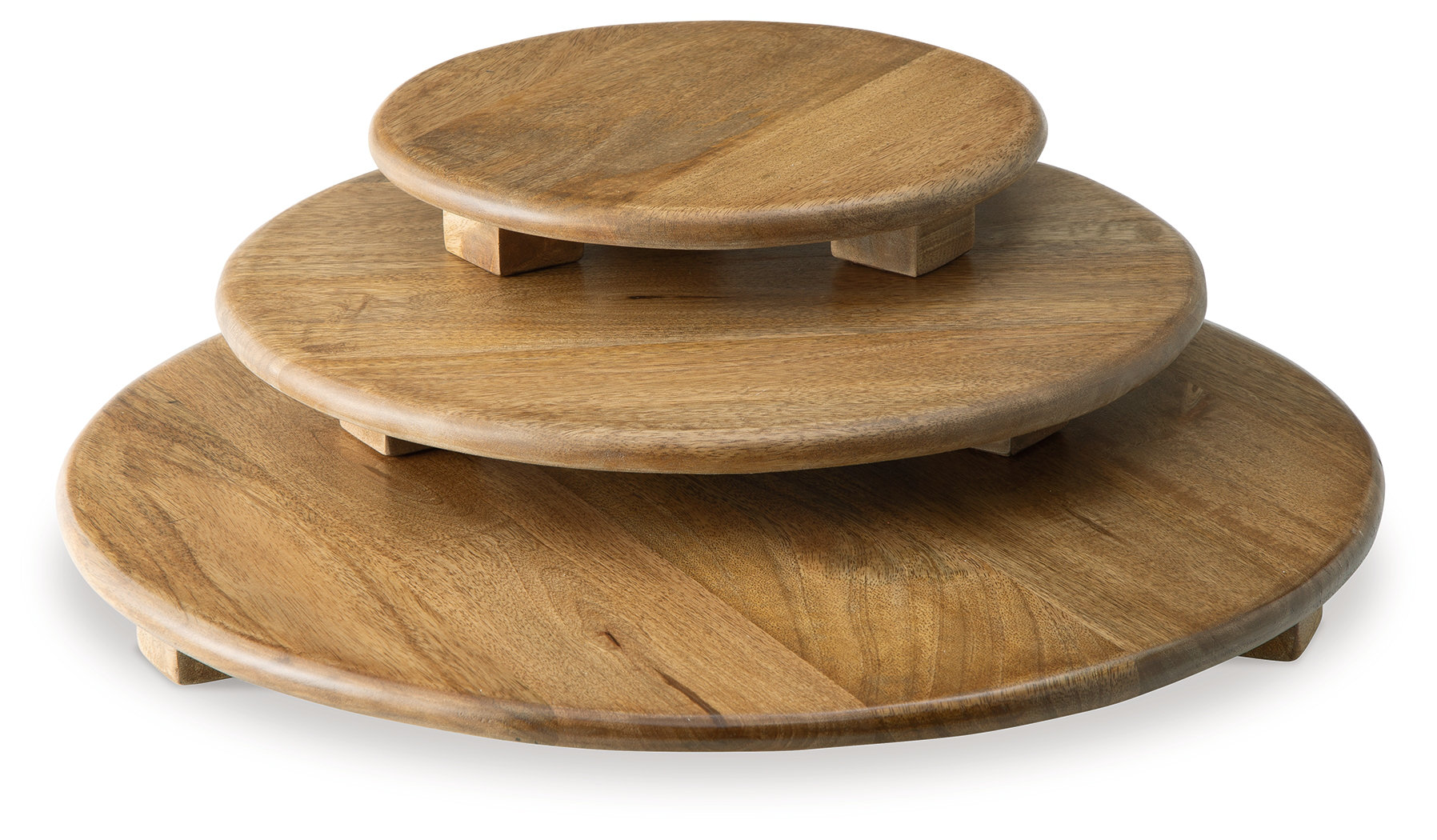 Benjara Piya Decorative Serving Tray Platter Set Of 3, Round Riser ...