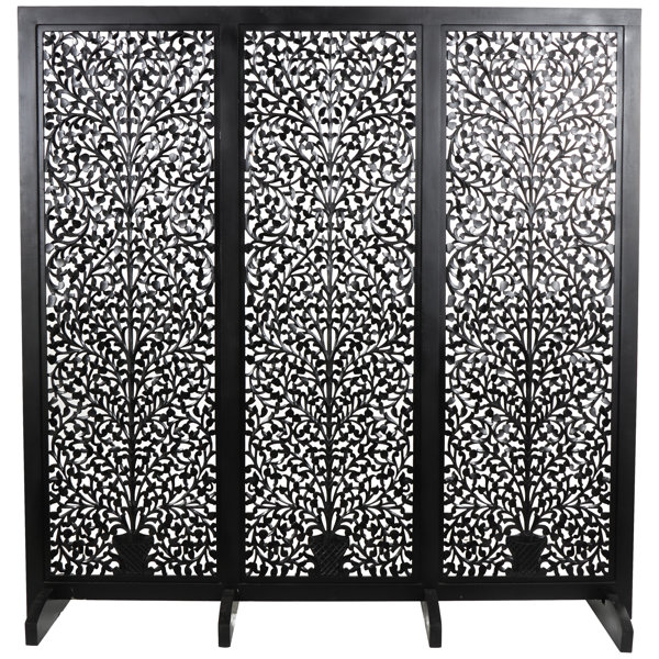 Wildon Home® Andaiye Wooden Floral Partition Divider Screen | Wayfair