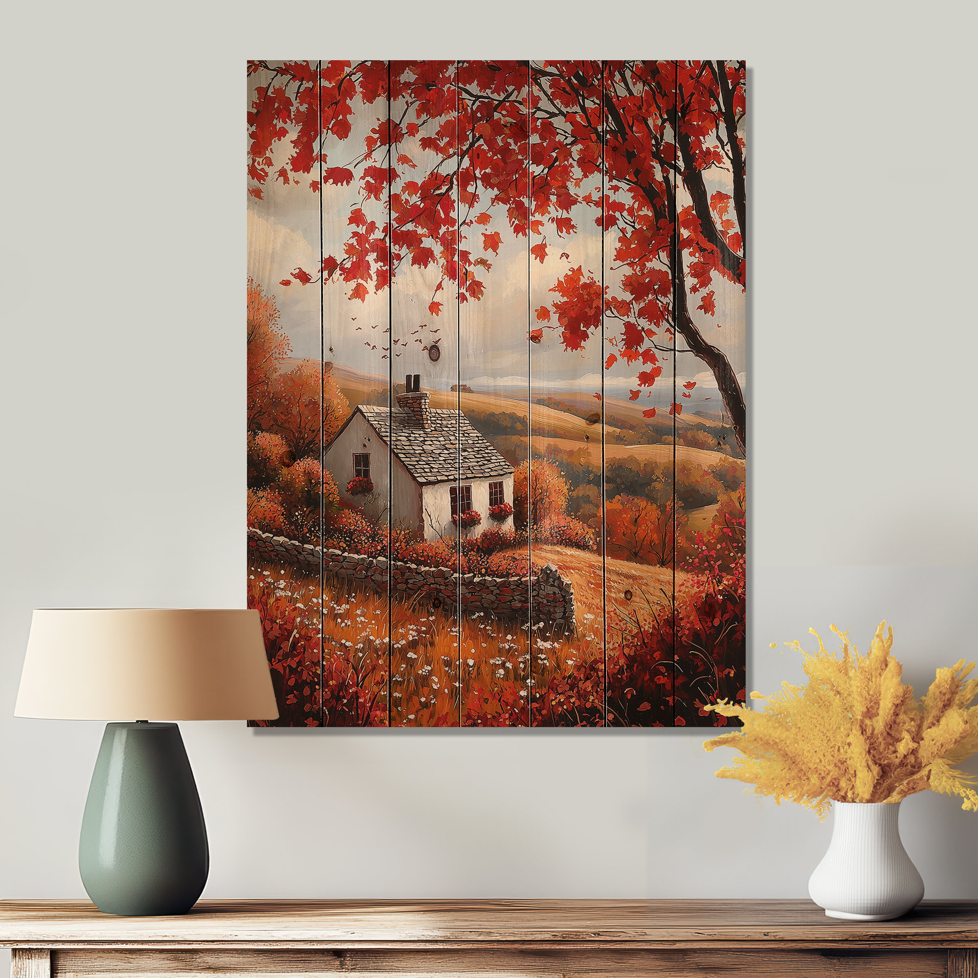 Ophelia & Co. Cottage In The Autumn Hills I - Countryside Wood Wall ...