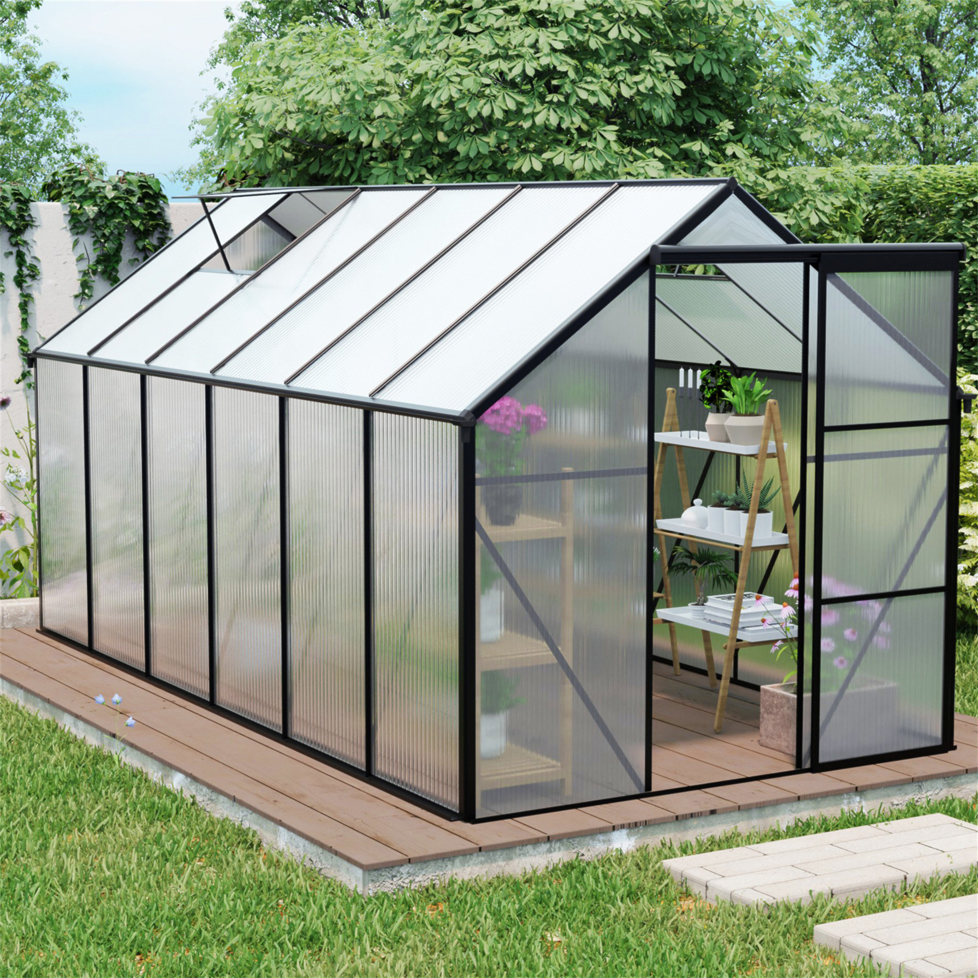 HLILish 6X12 FT Polycarbonate Greenhouse Raised Base And Anchor ...