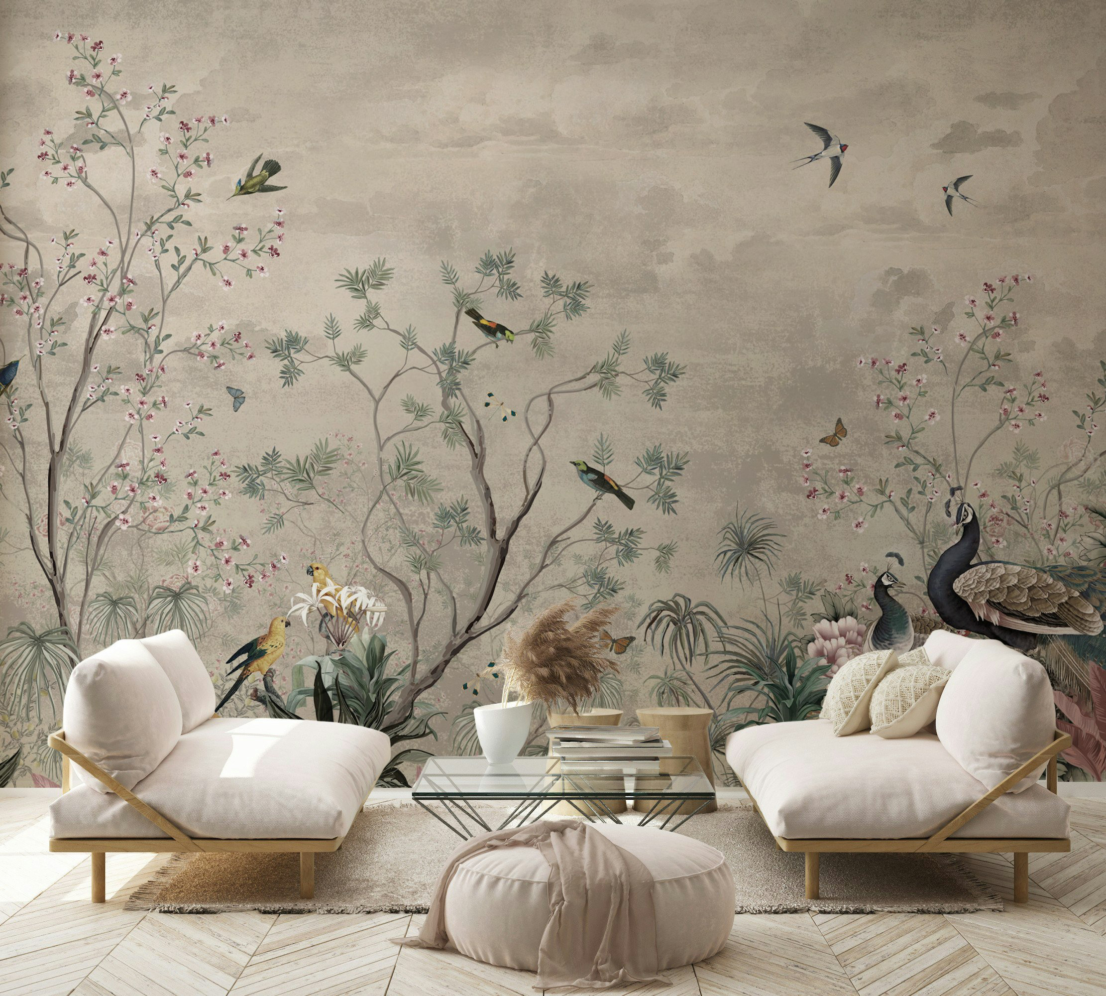 Wildon Home® Luxurious Chinoiserie Banana Palm And Peacock Wallpaper ...