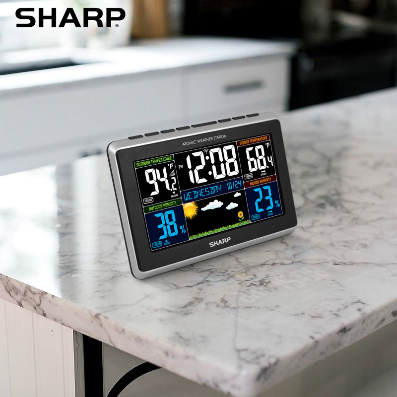 Sharp Digital Tabletop Weather Station Atomic Alarm Clock | Wayfair