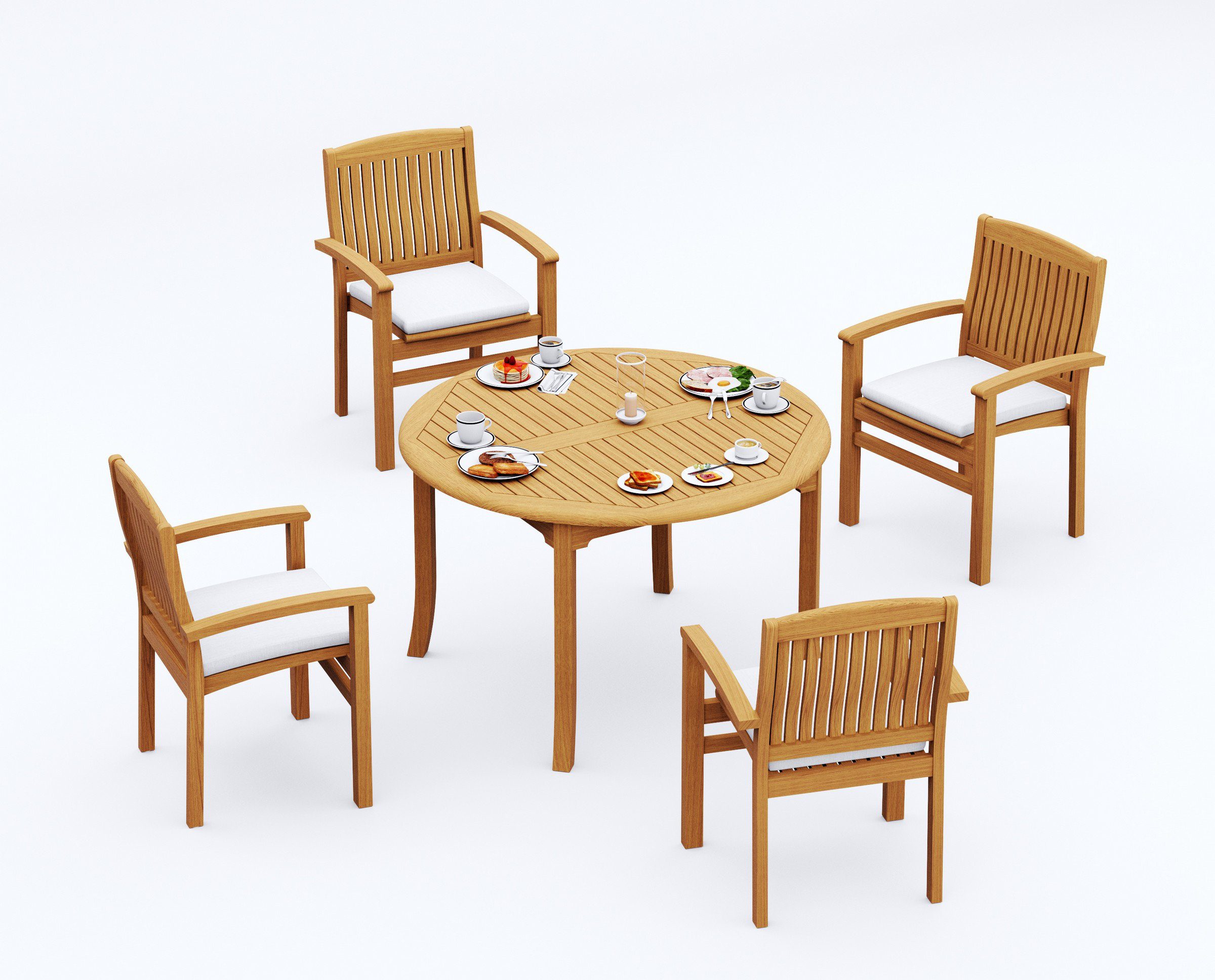 Teak Smith 4 Seats 5 Pcs Grade-A Teak Wood Dining Set: 48" Round Table ...