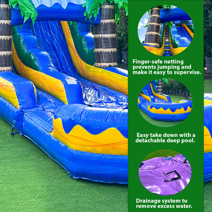 XJUMP Surf Beach 19' Tall Inflatable With Detachable Pool Water Slide ...