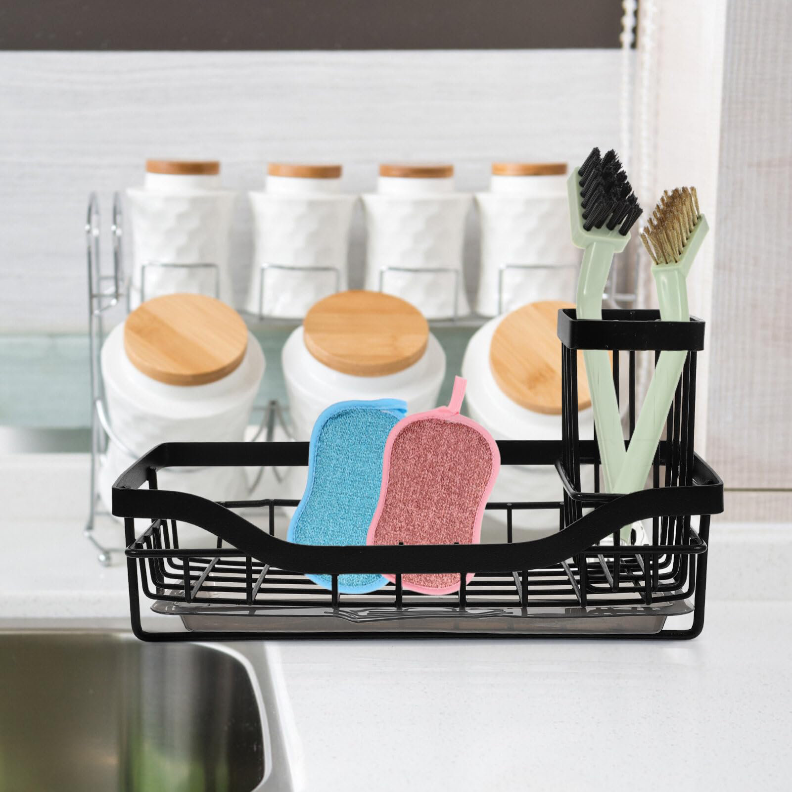 QIANXING Durable Iron Kitchen Sponge Holder With Drain Rack, Countertop ...