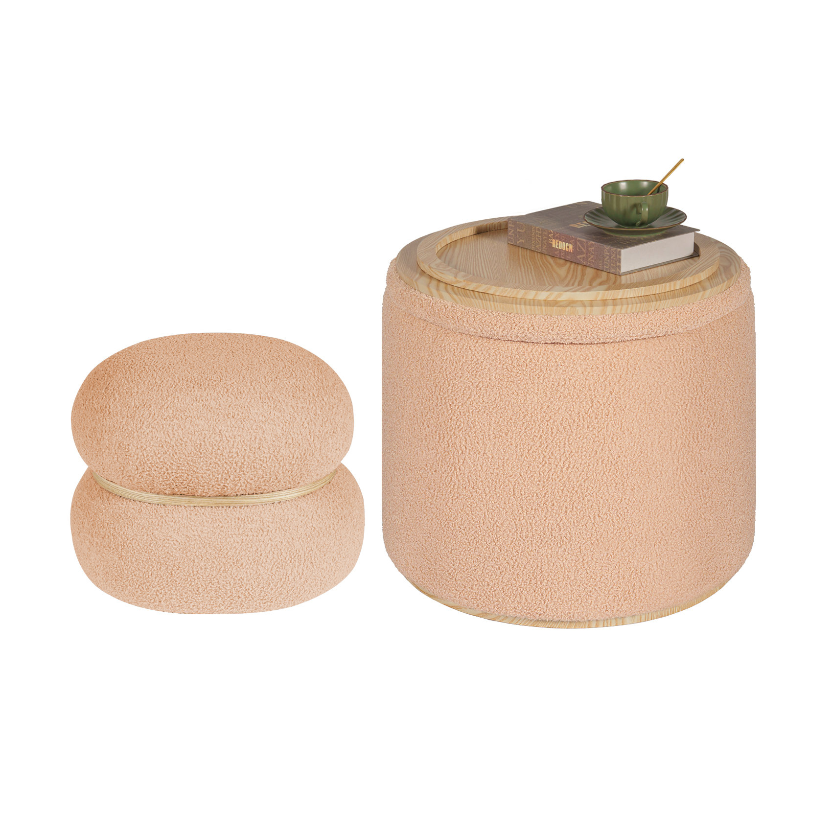 Wrought Studio™ Moundridge Storage Ottoman Modern Teddy set Round ...