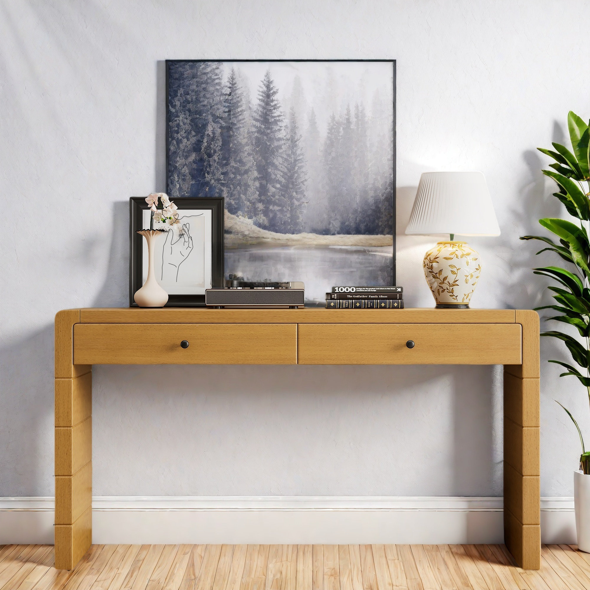 Latitude Run® Curved Console Table With 2 Drawers, Metal Handles And ...