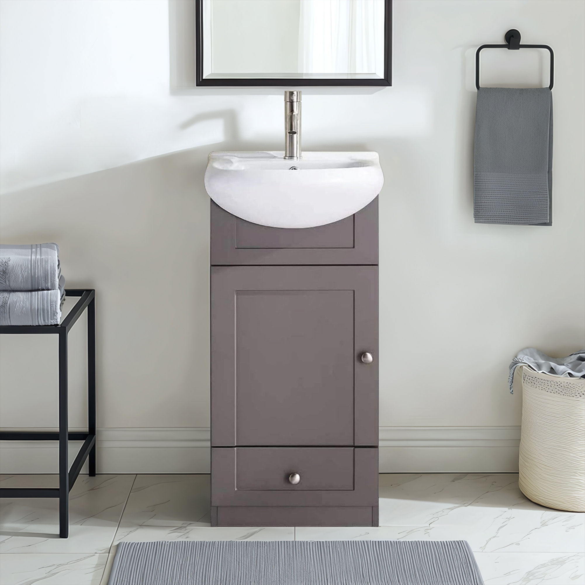 Ebern Designs 18'' White Modern Mini Single Bathroom Vanity Set ...