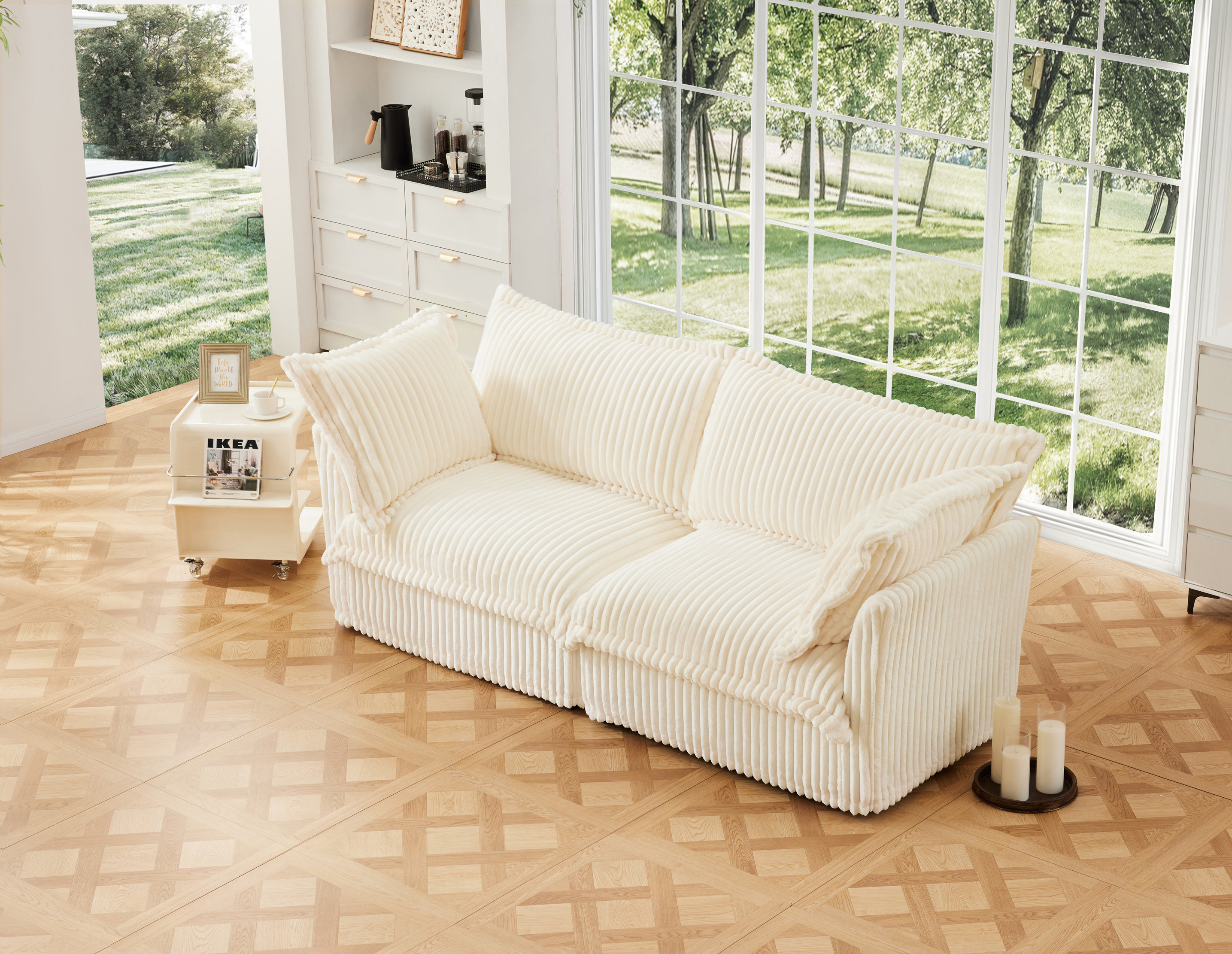 George Oliver Slipcovered Sofa Couch,Modern 3 Seater Sofa With ...