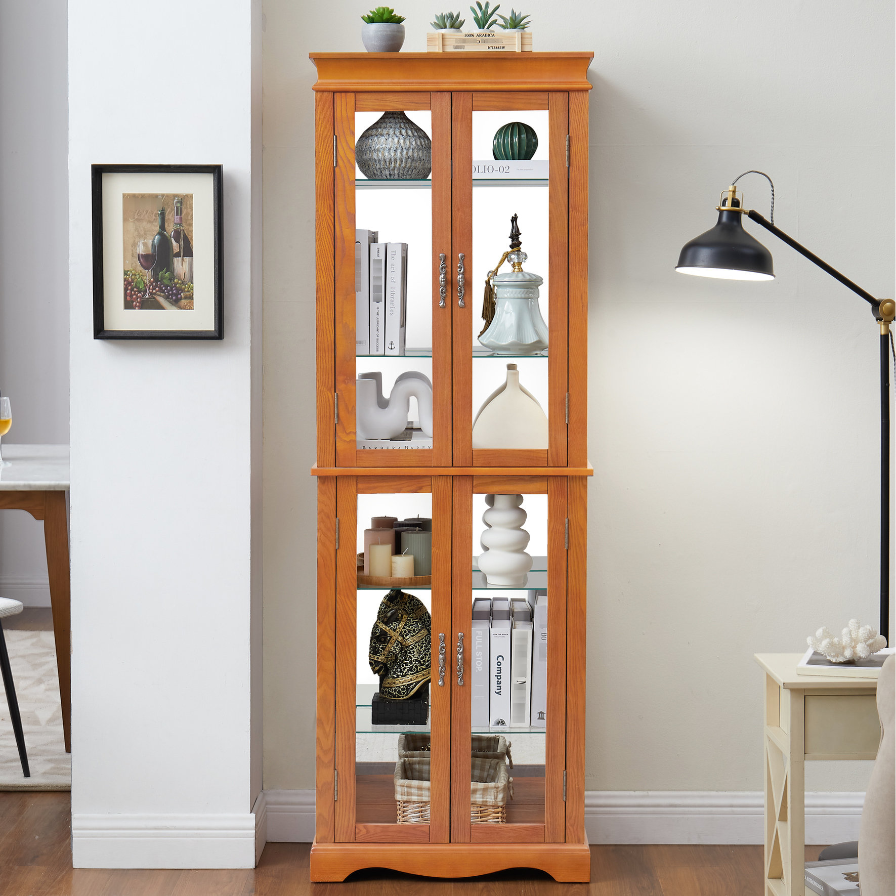 Alcott Hill® Living Room Display Cabinet With Movable Partition And ...