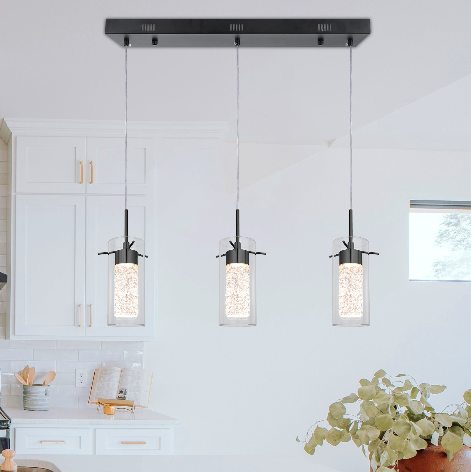 Mercer41 Cherrington 3-Light Integrated LED Pendant Lights with Crystal ...