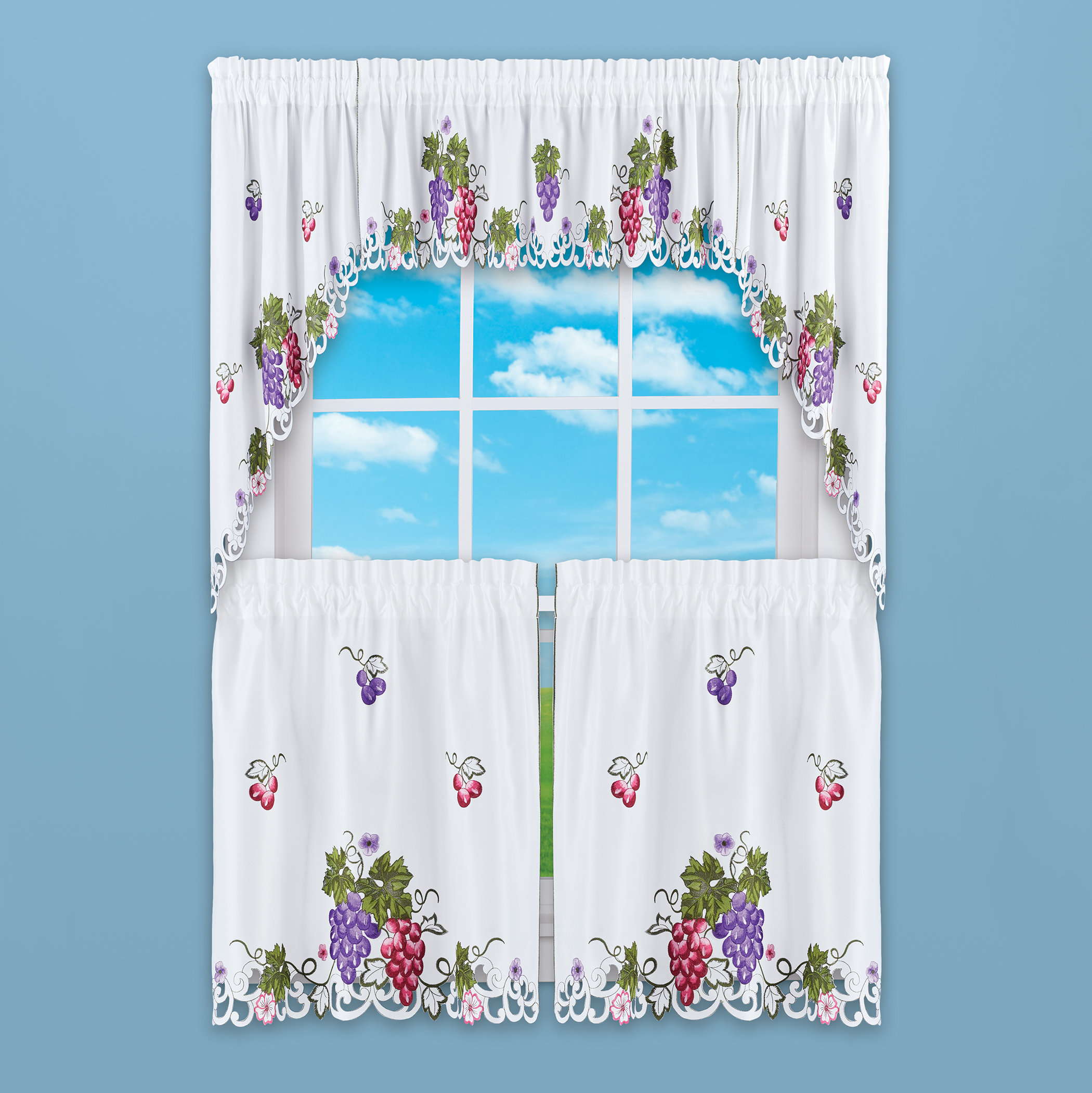 August Grove® Charming Embroidered Vineyard Vine Kitchen Curtains | Wayfair