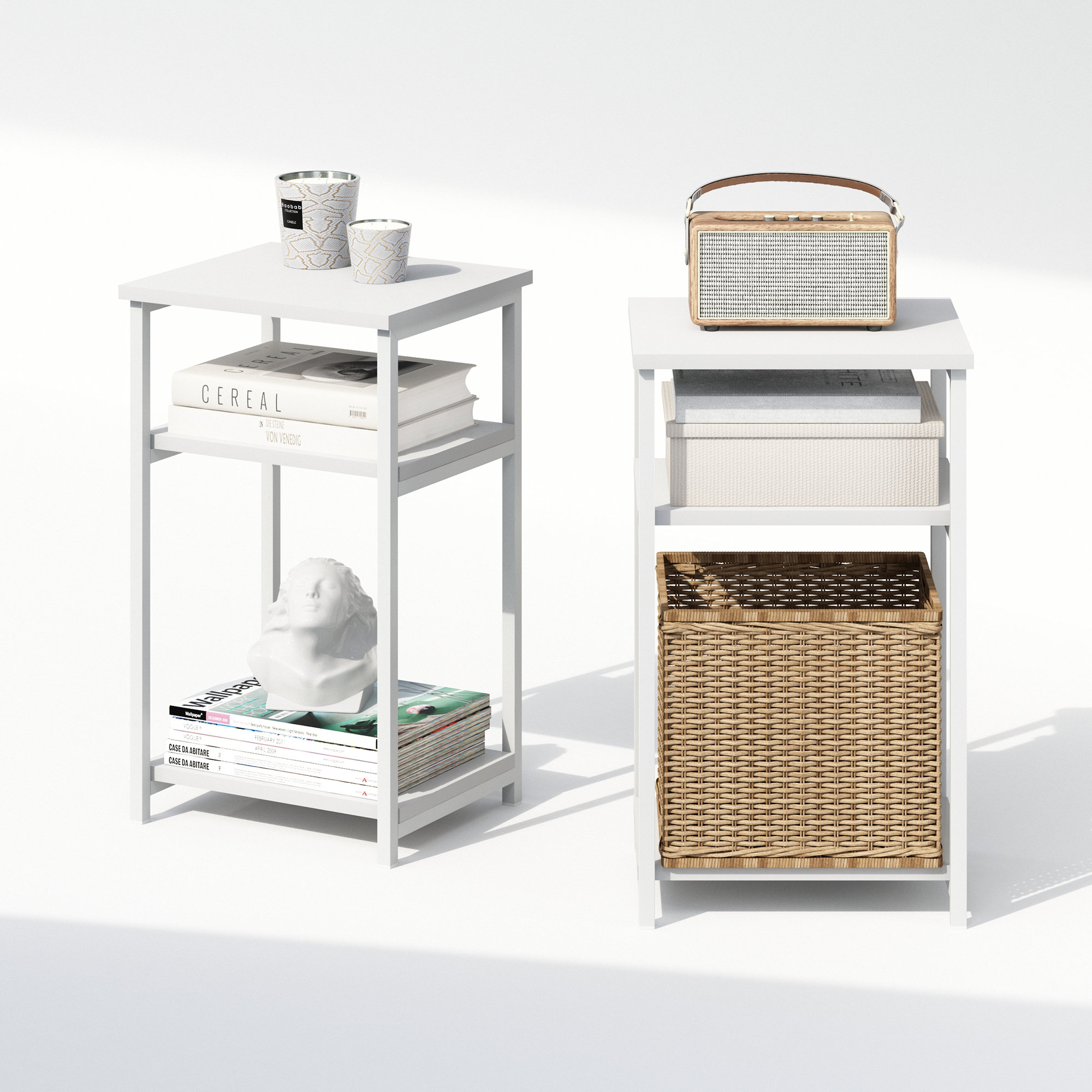 17 Stories Subria Industrial Metal Frame Nightstand, Bedside Table, 2 ...