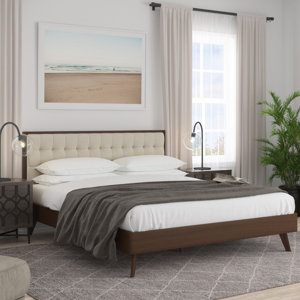 George Oliver Tufted Solid Wood and Upholstered Platform Bed & Reviews ...
