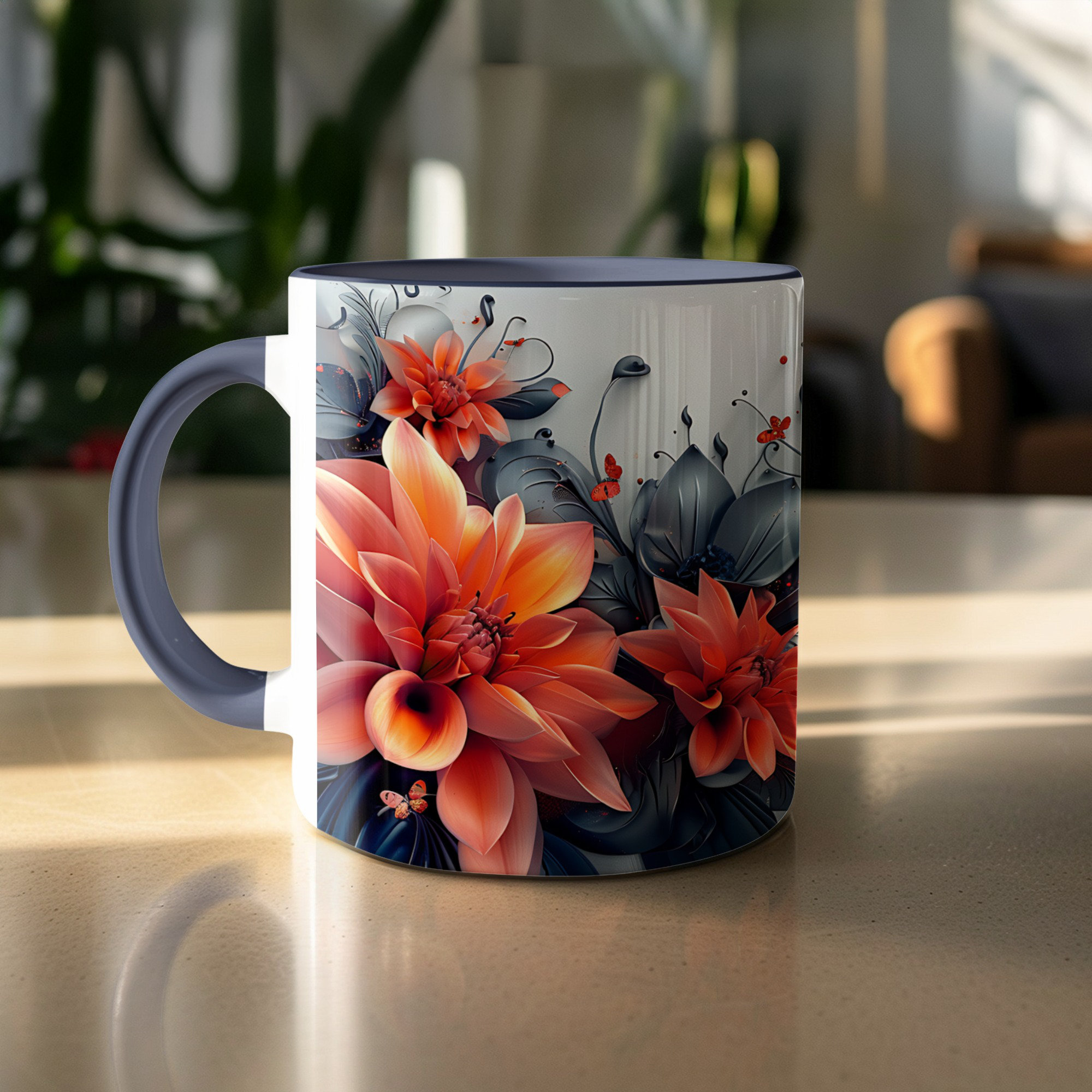 East Urban Home Butterfly Design 11oz Accent Mug – White Ceramic Coffee ...