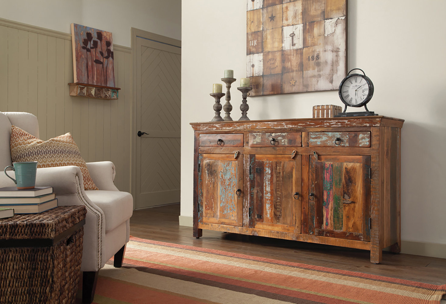 Breakwater Bay Mukul 3-door Solid Reclaimed Wood Accent Cabinet ...