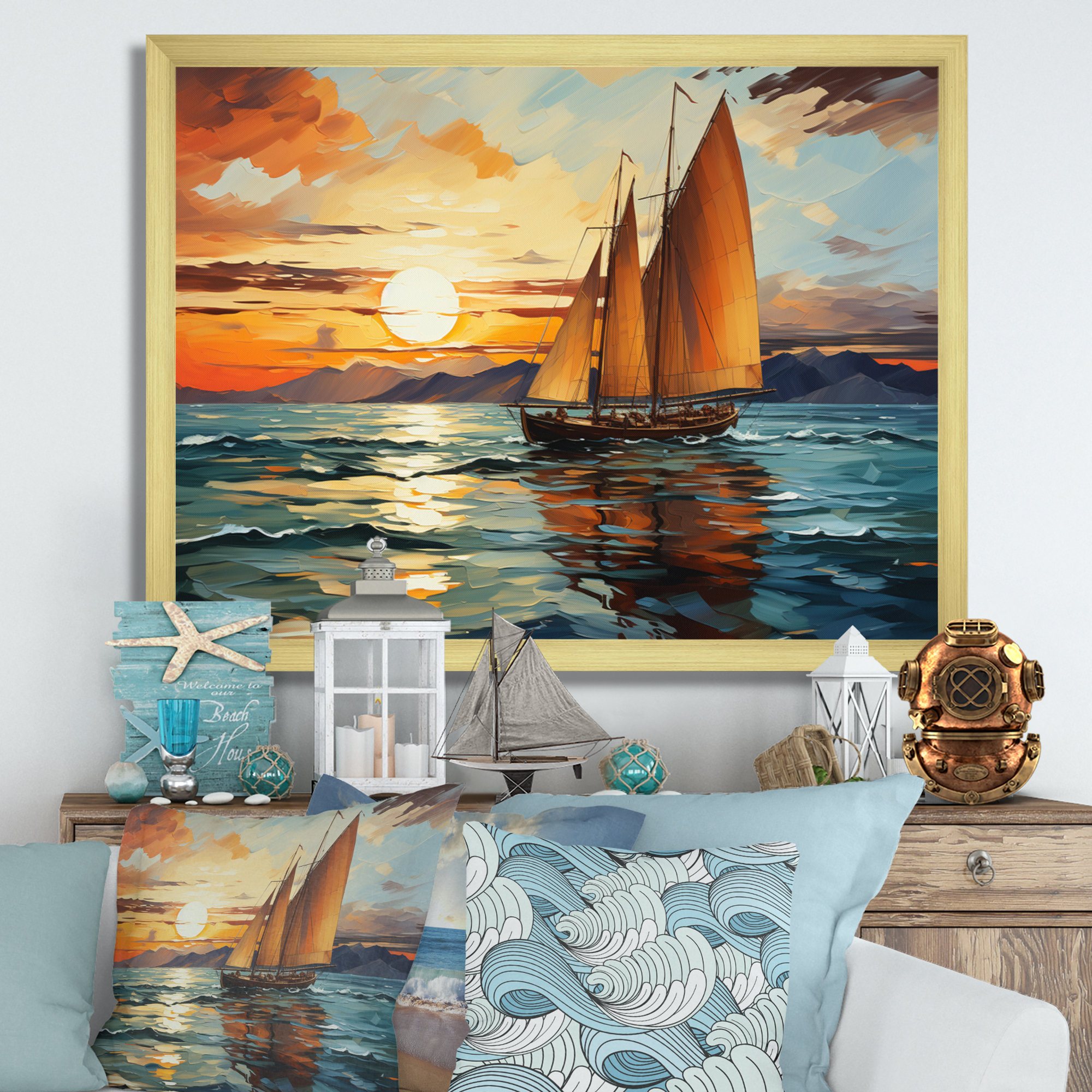 Breakwater Bay Iolanta Sailboat Surreal Voyage - Boat Sailing Canvas ...