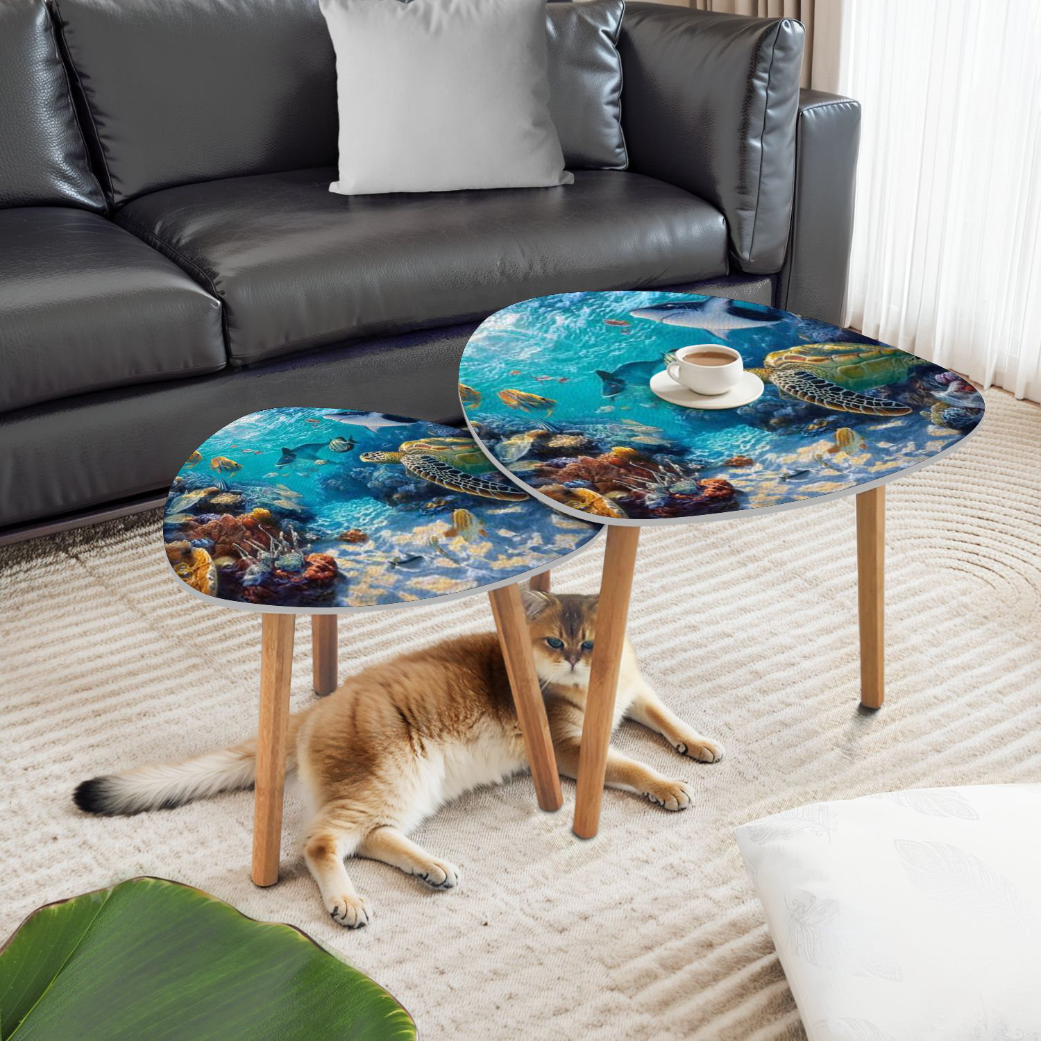 Highland Dunes Triangle Nesting Coffee Table Set of 2 Ocean Water Sea ...