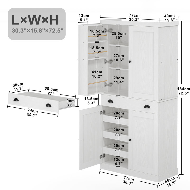 Ebern Designs Kitchen Pantry Cabinet With Sliding Storage Rack And 6 ...