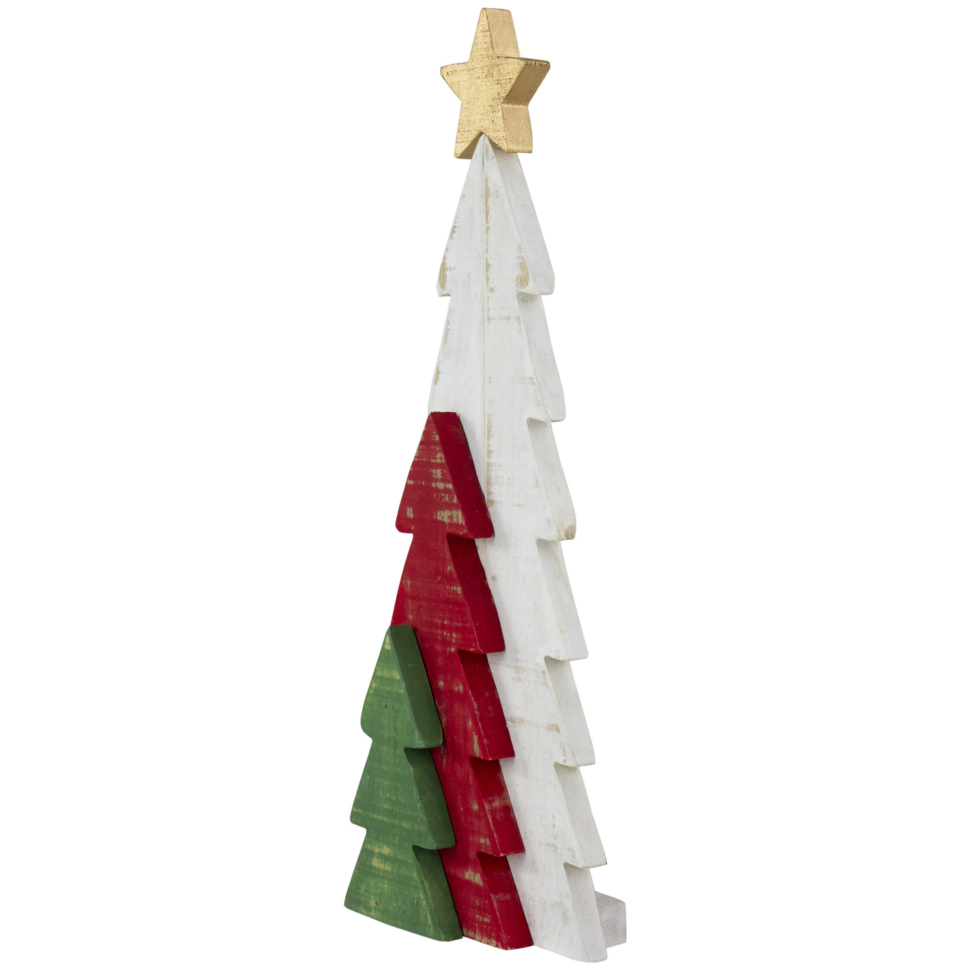 Northlight Seasonal 16.5" Distressed Wooden Triple Christmas Tree with ...