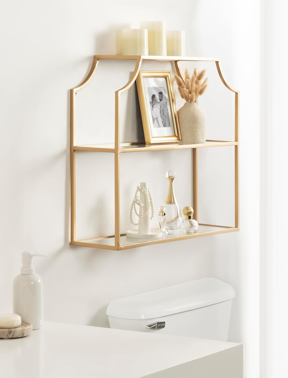 ERTCHUE RIED Ciel Modern Glam Two-Tier Wall Shelf, 24" X 20", Gold ...