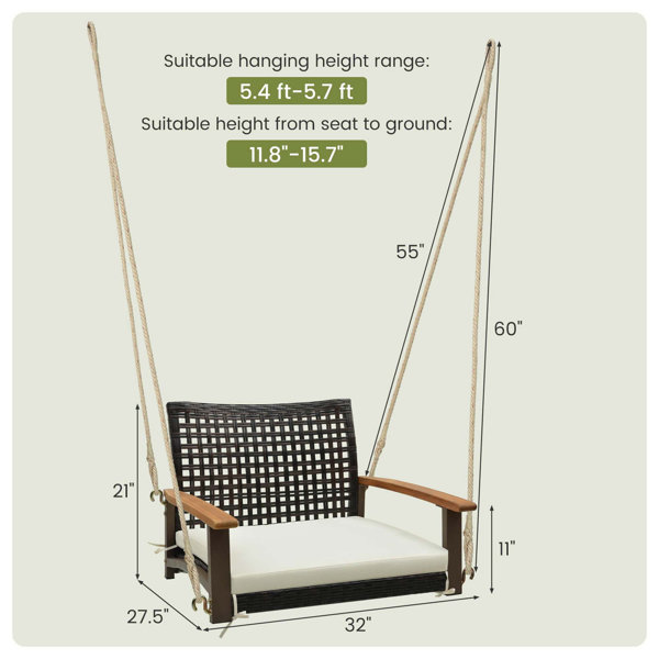 Winston Porter Outdoor Single Swing Chair Bench 1-person Rattan Porch ...