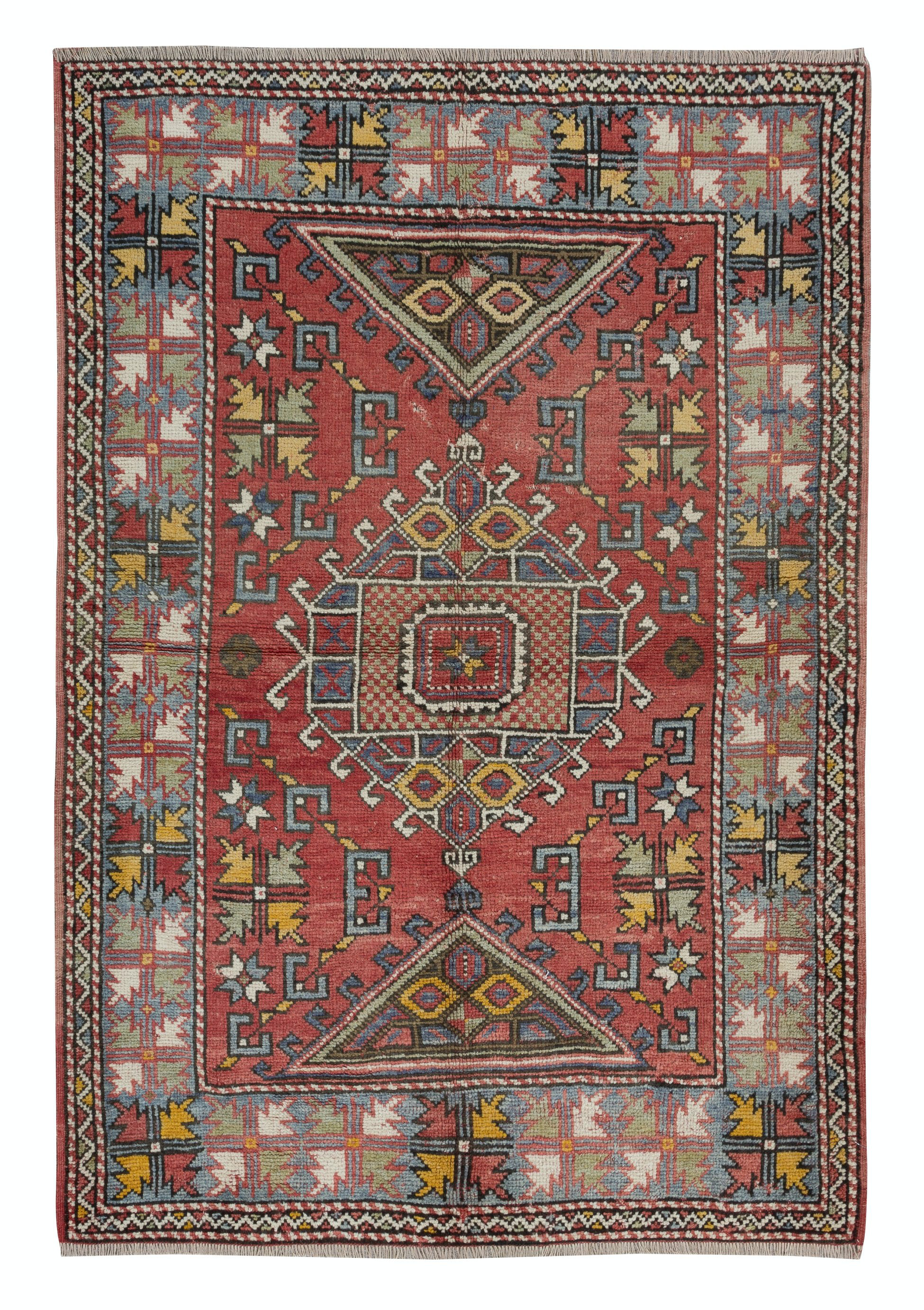 Bungalow Rose Handmade Geometric Medallion Design Rug, Ca 1960, Vintage ...