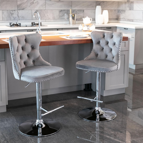 Mercer41 Rondel Swivel Upholstered Adjustable Height Counter Stool with ...