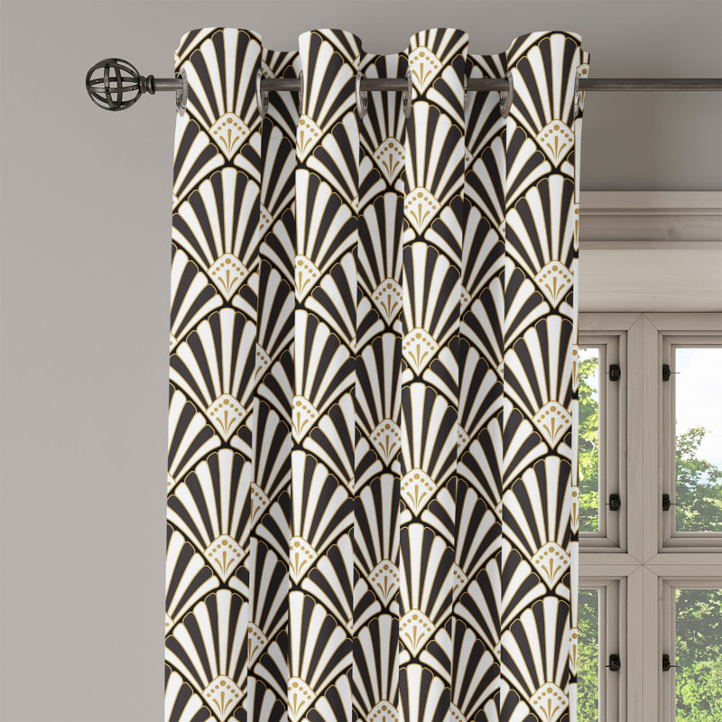 George Oliver Retro Grommet Curtain Wave Geometric Motif Art Deco 50" x ...