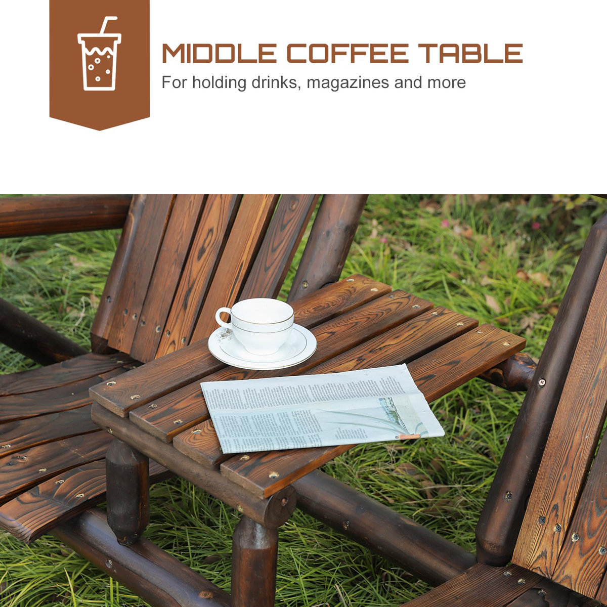 Millwood Pines 2-Seat Wooden Adirondack Chair, Outdoor Log Patio ...