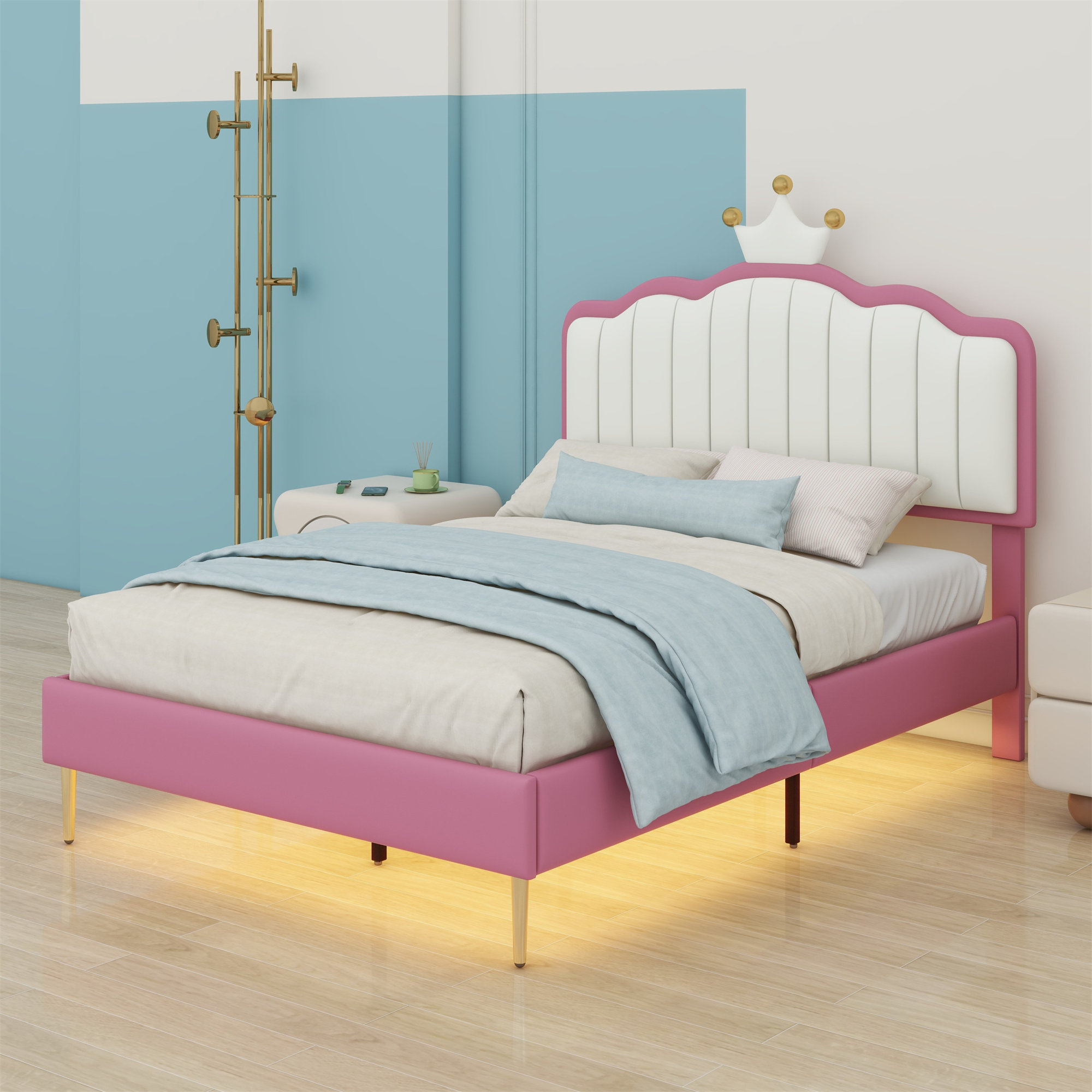 House of Hampton Upholstered Princess Bed With Crown Headboard,Light ...