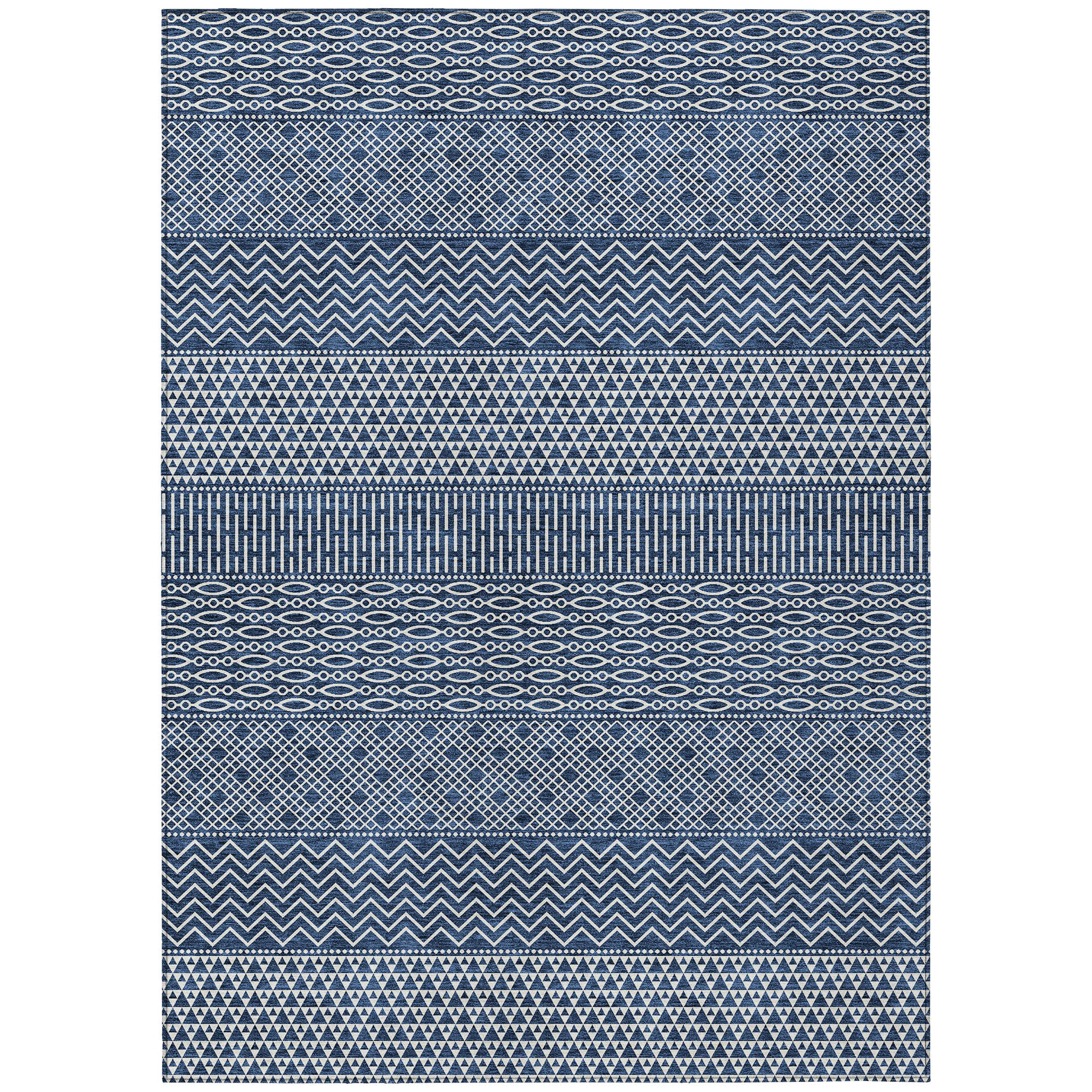 HomeRoots 5' X 8' Navy Blue And Ivory Chevron Washable Indoor Outdoor ...