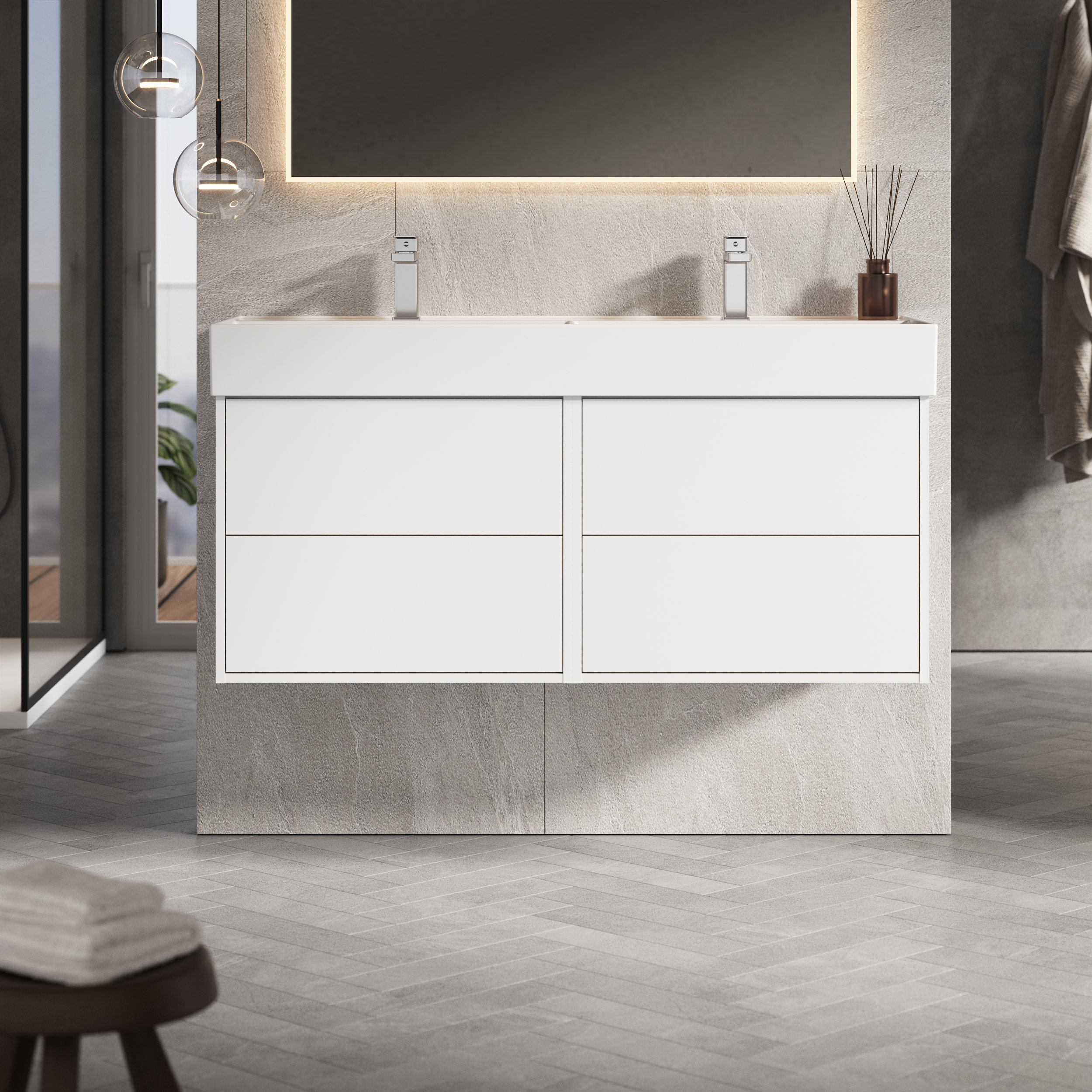 Ebern Designs Roumena 1200mm Wallhung Vanity Unit With Veneto 2th Basin ...