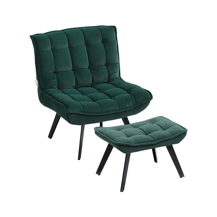 Living and Home Velvet Accent Chair with Footstool | Wayfair.co.uk