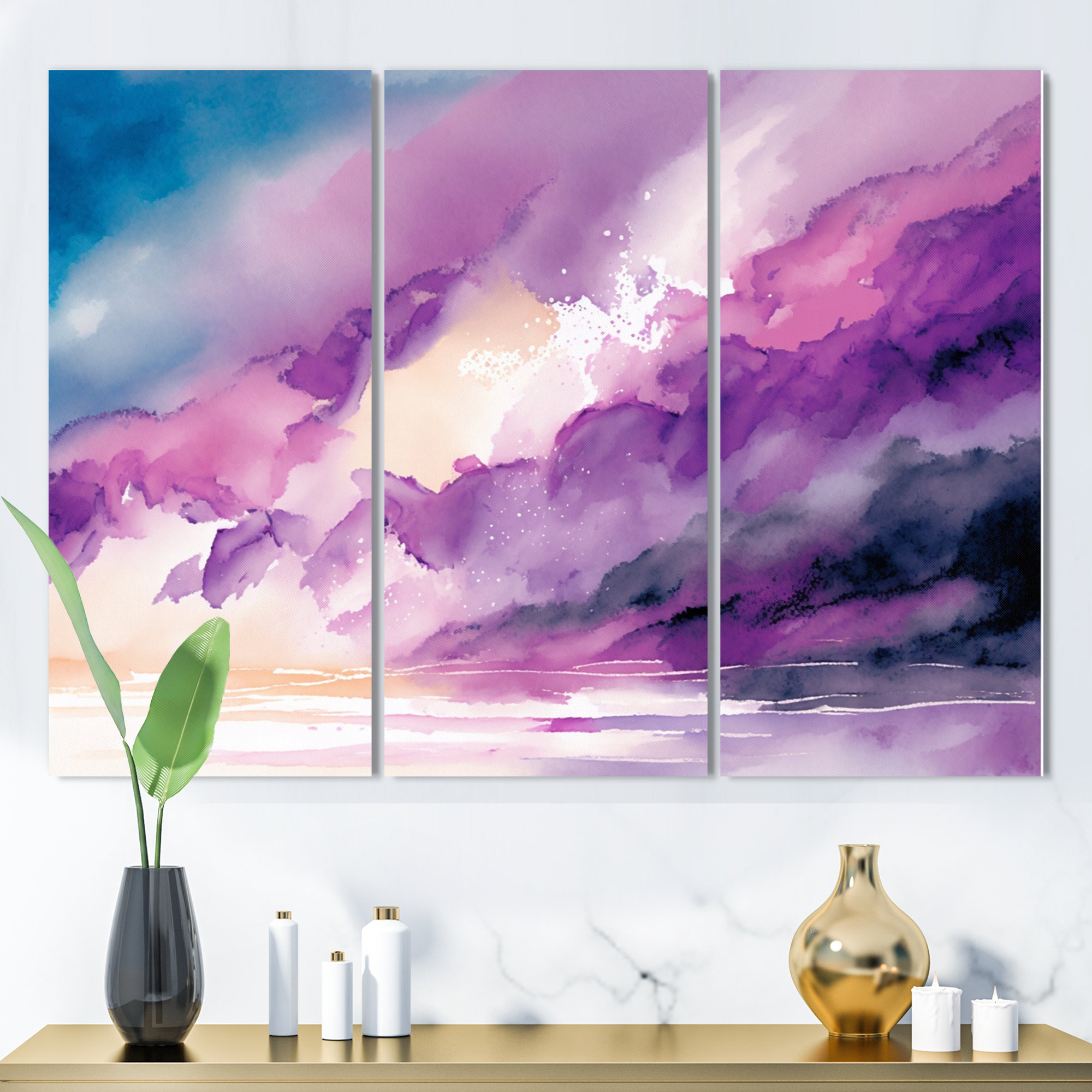 Ivy Bronx Violet Storm At The Horizon IV - Abstract Liquid Ink Canvas ...