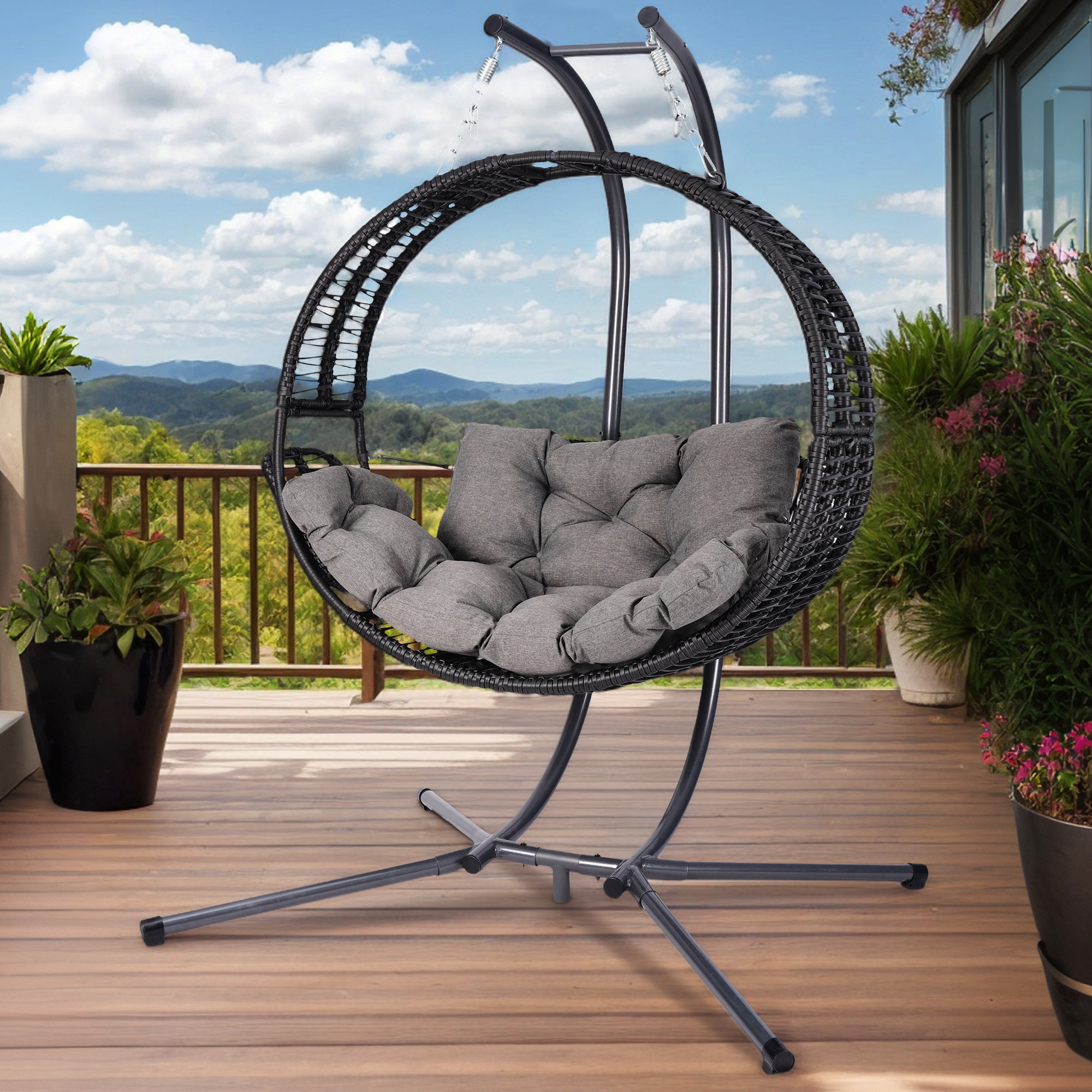 Hokku Designs 2 Person Swing Chair With Stand And Cushion - Wayfair Canada