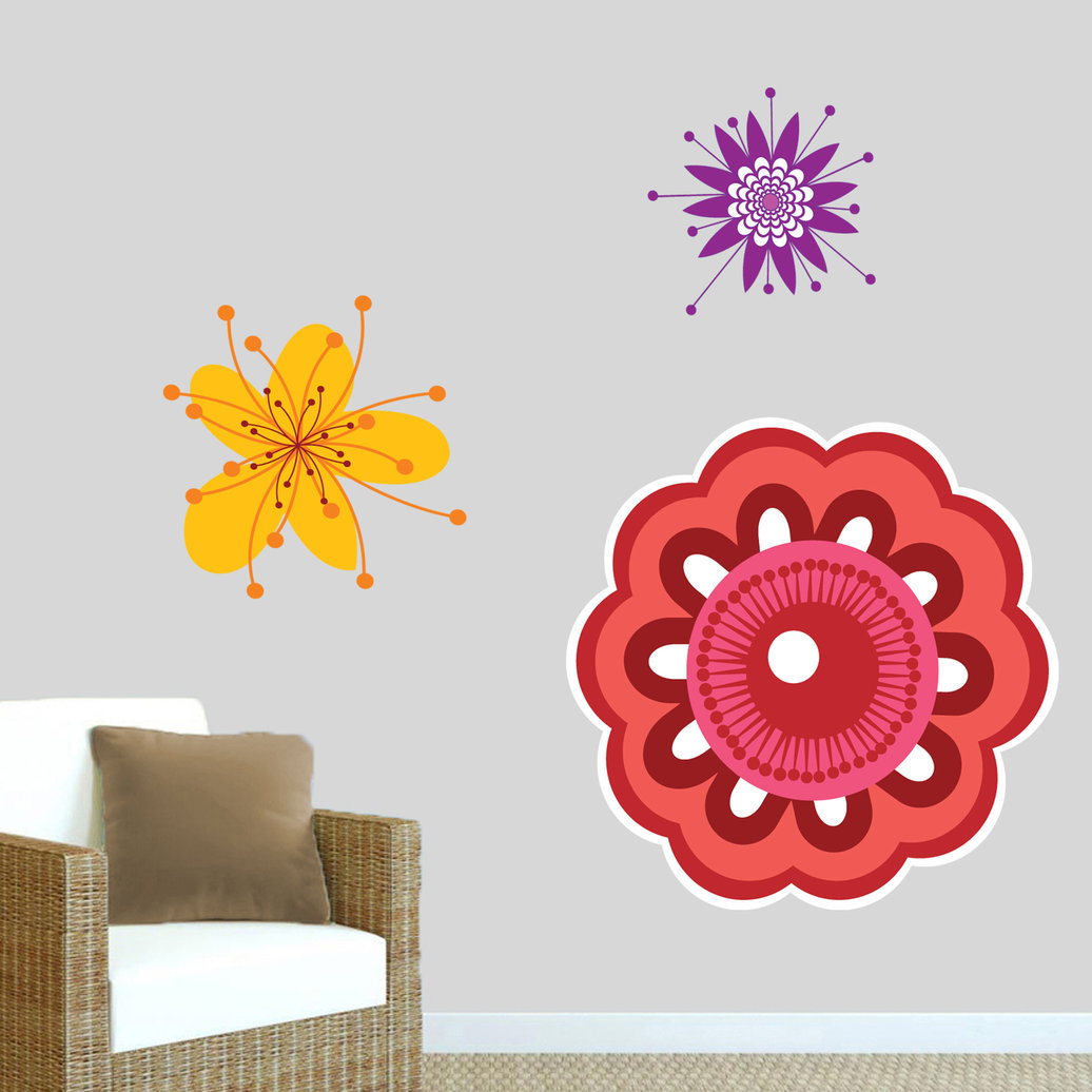 Zoomie Kids Colourful Flowers Printed Wall Decals Wall Stickers ...