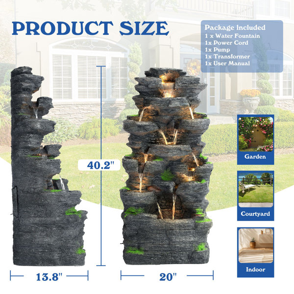 Ophelia & Co. 10-Tier Cascading Rock Water Fountain Outdoor Garden ...