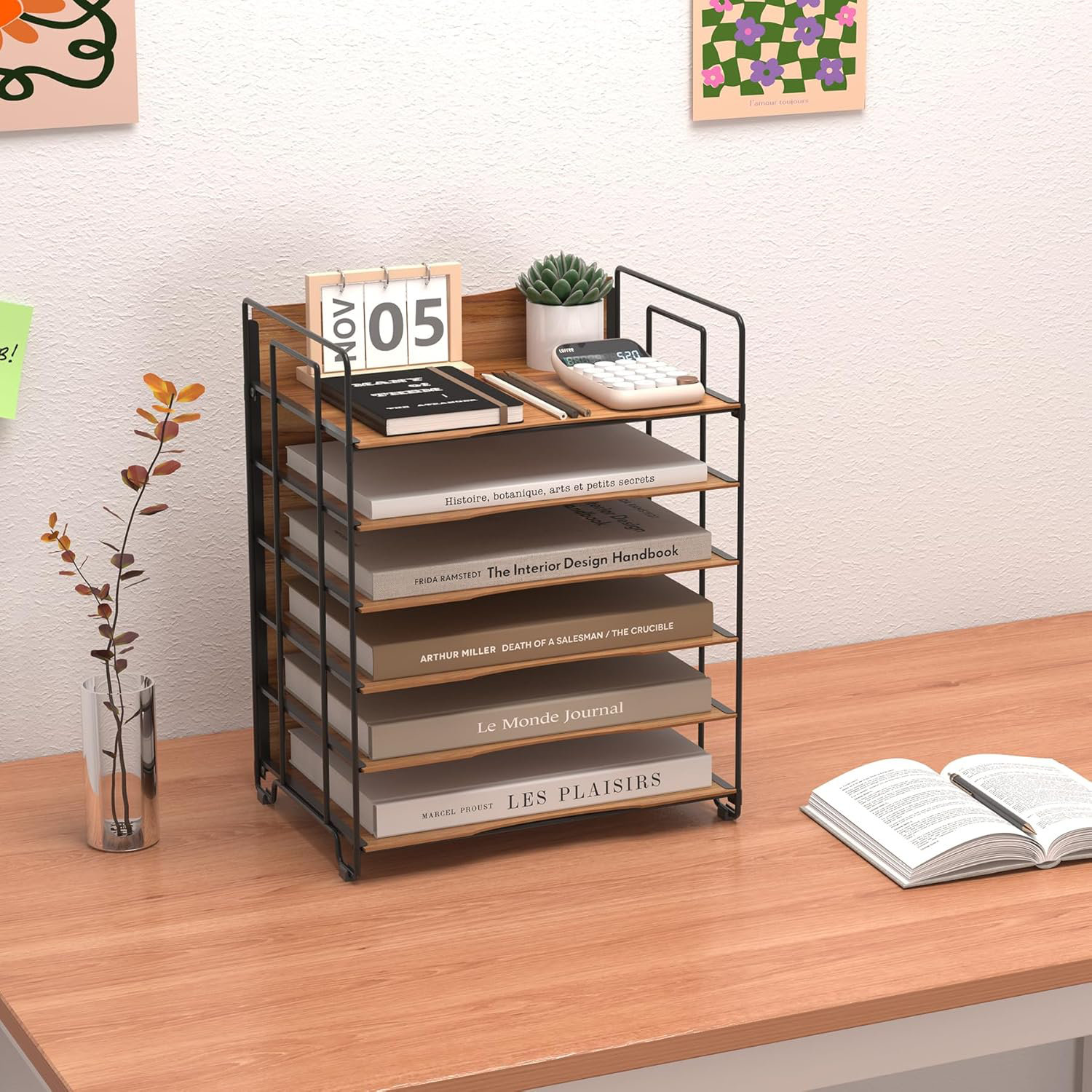 17 Stories Wood Desk Organizer - 6 Tier Desk Organizer With Handle ...