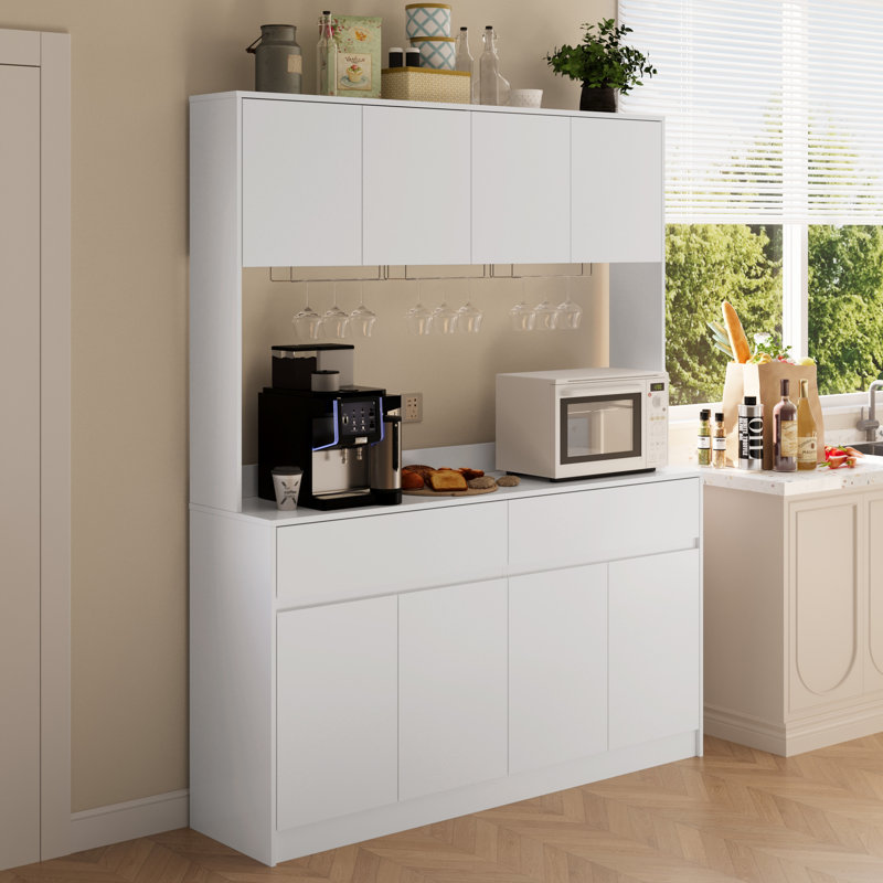 Latitude Run® Calder 63” W Kitchen Pantry Cabinet with Microwave Oven ...